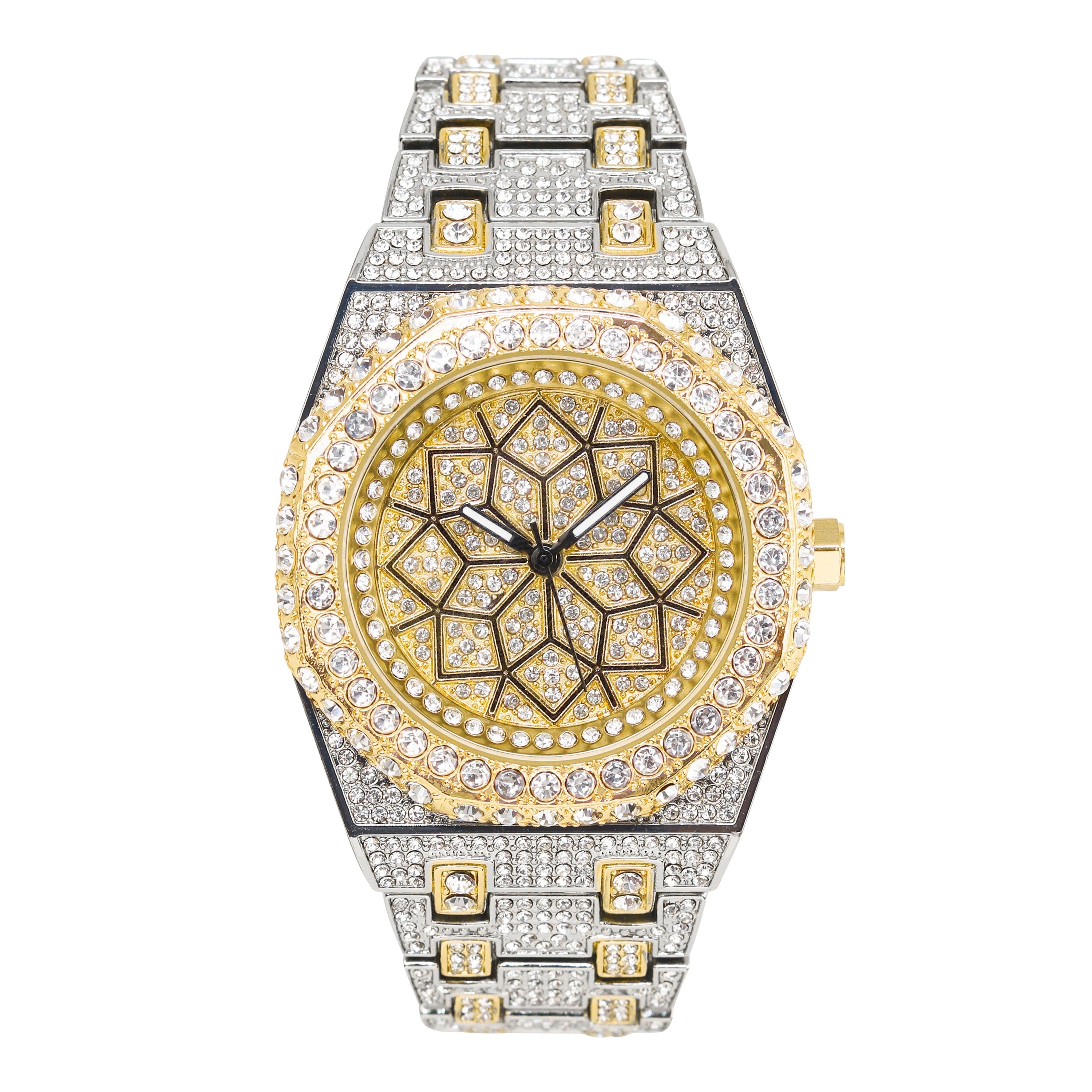 Men's 43mm Fully Iced Out Octagon Watch - Simulated Diamonds, Quartz ...