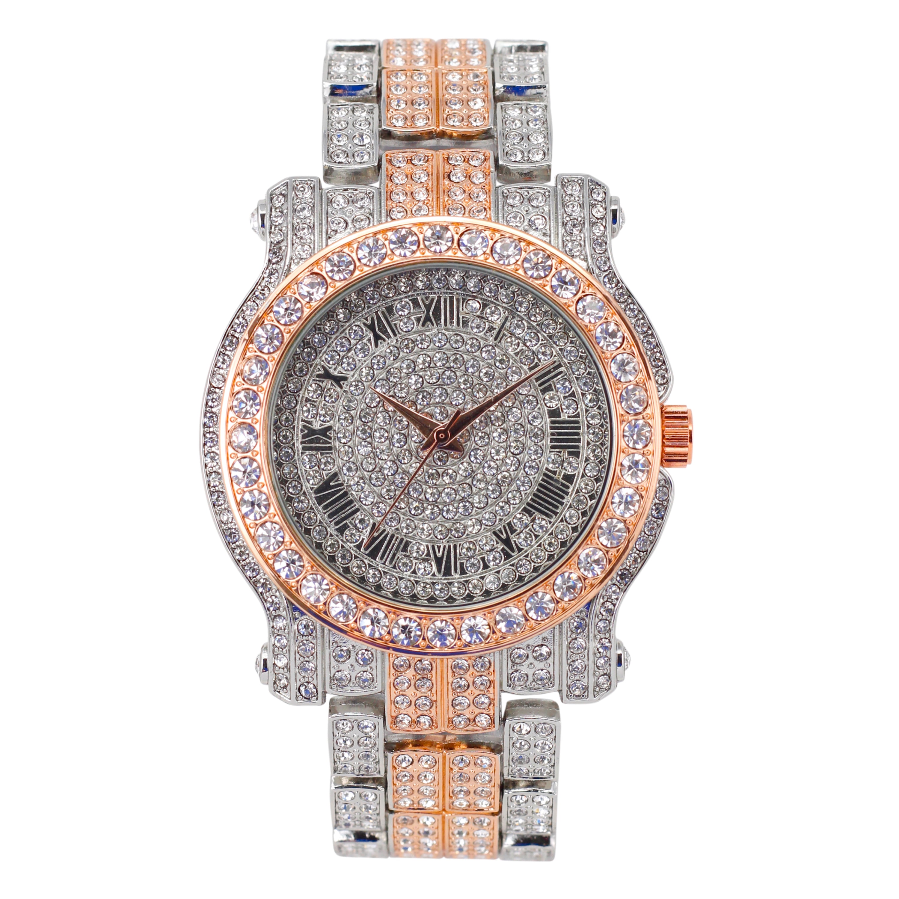 Men's 45mm Iced Diamond Pave Watch with Roman Dial - Simulated Diamonds ...