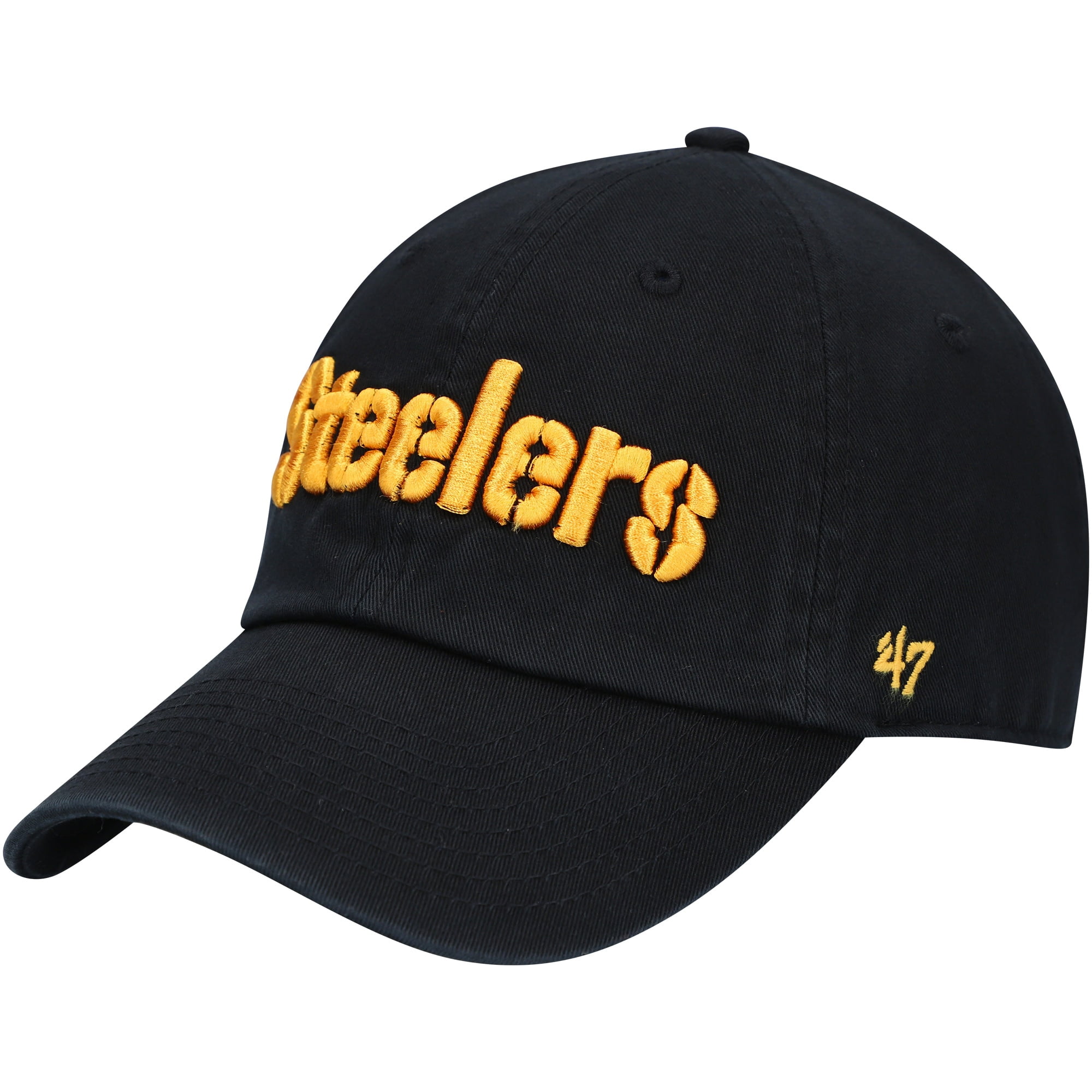 Men's '47 Black Pittsburgh Steelers Clean Up Script Adjustable Hat ...