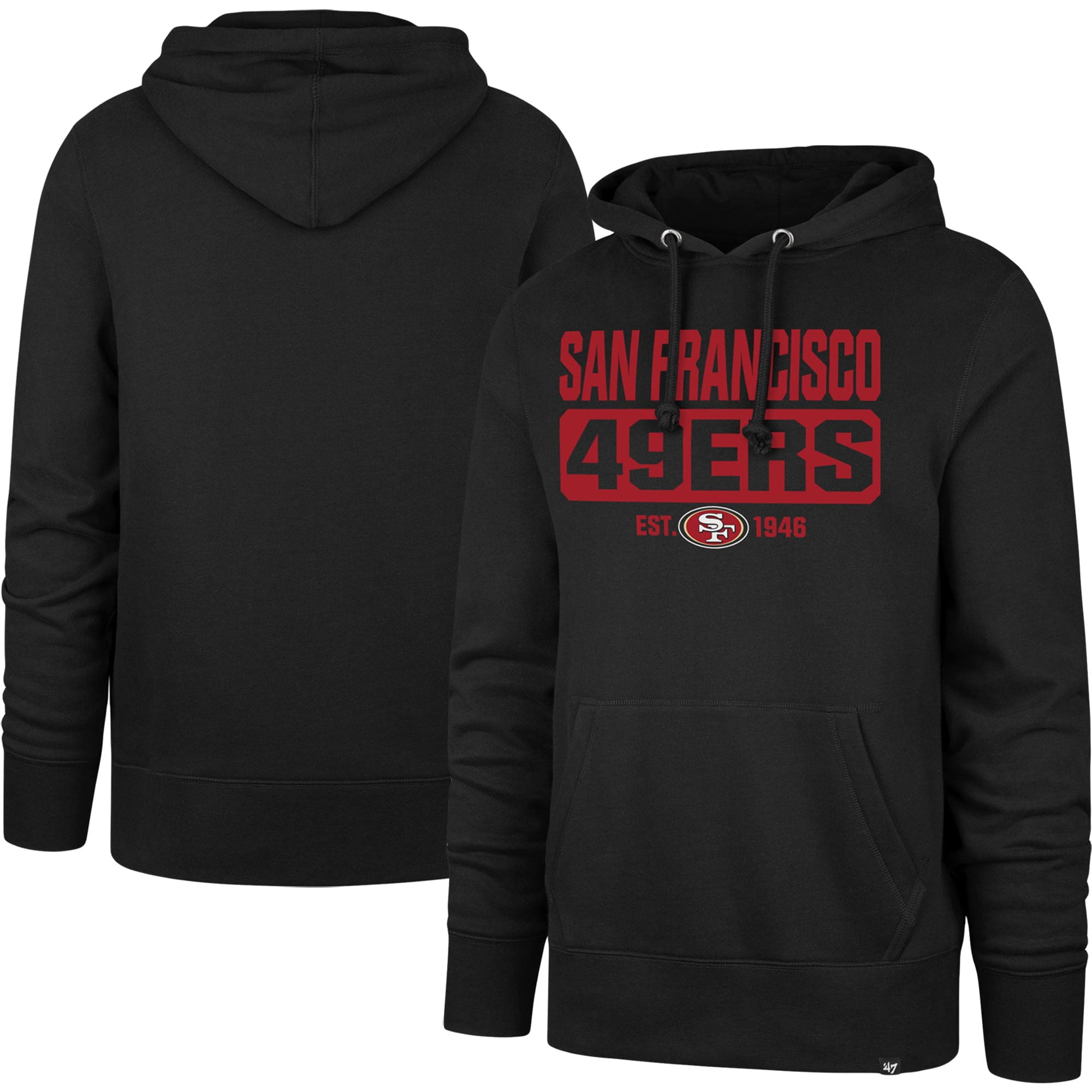 Men's '47 Black San Francisco 49ers Box Out Headline Pullover Hoodie ...