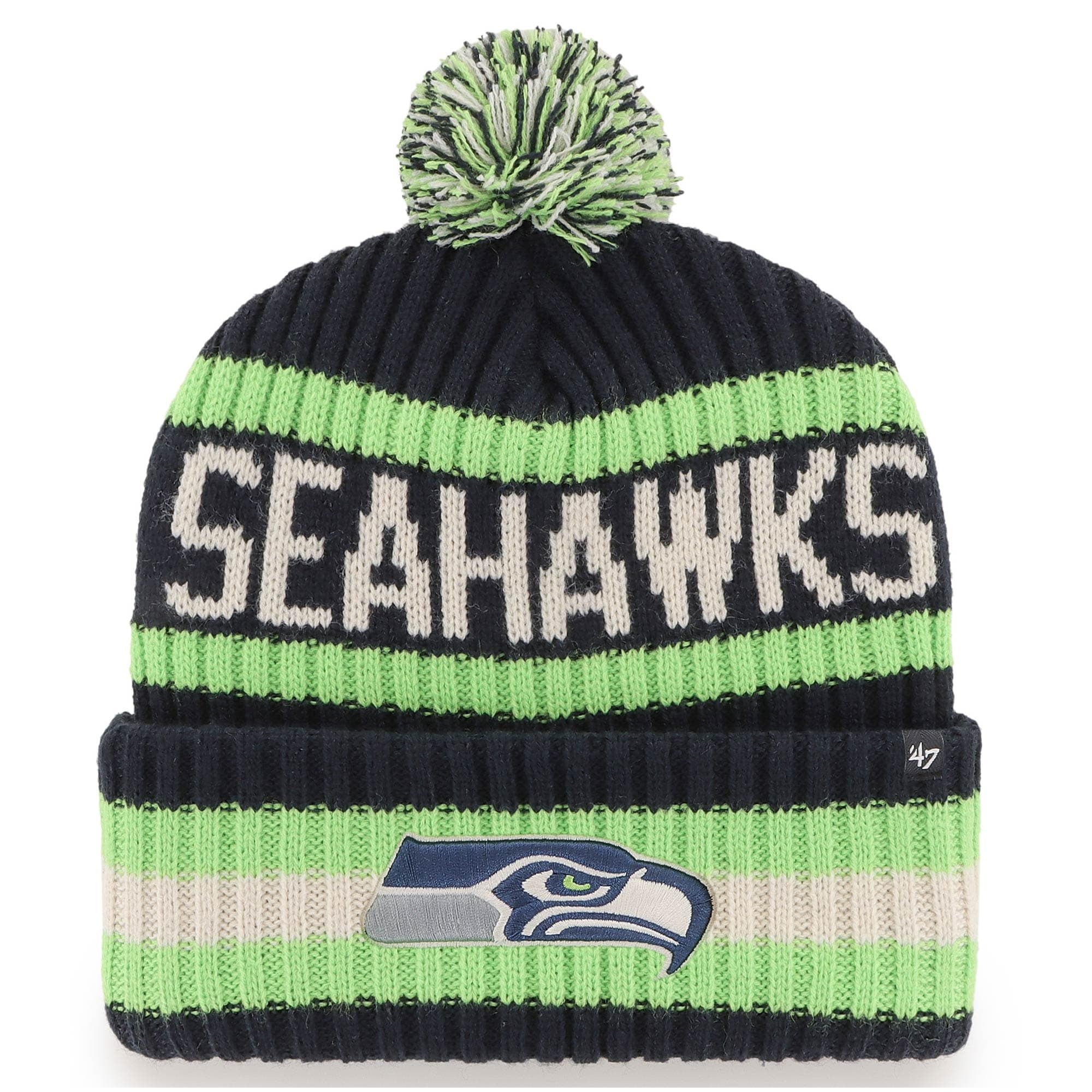 Men's '47 College Navy Seattle Seahawks Bering Cuffed Knit Hat with Pom ...