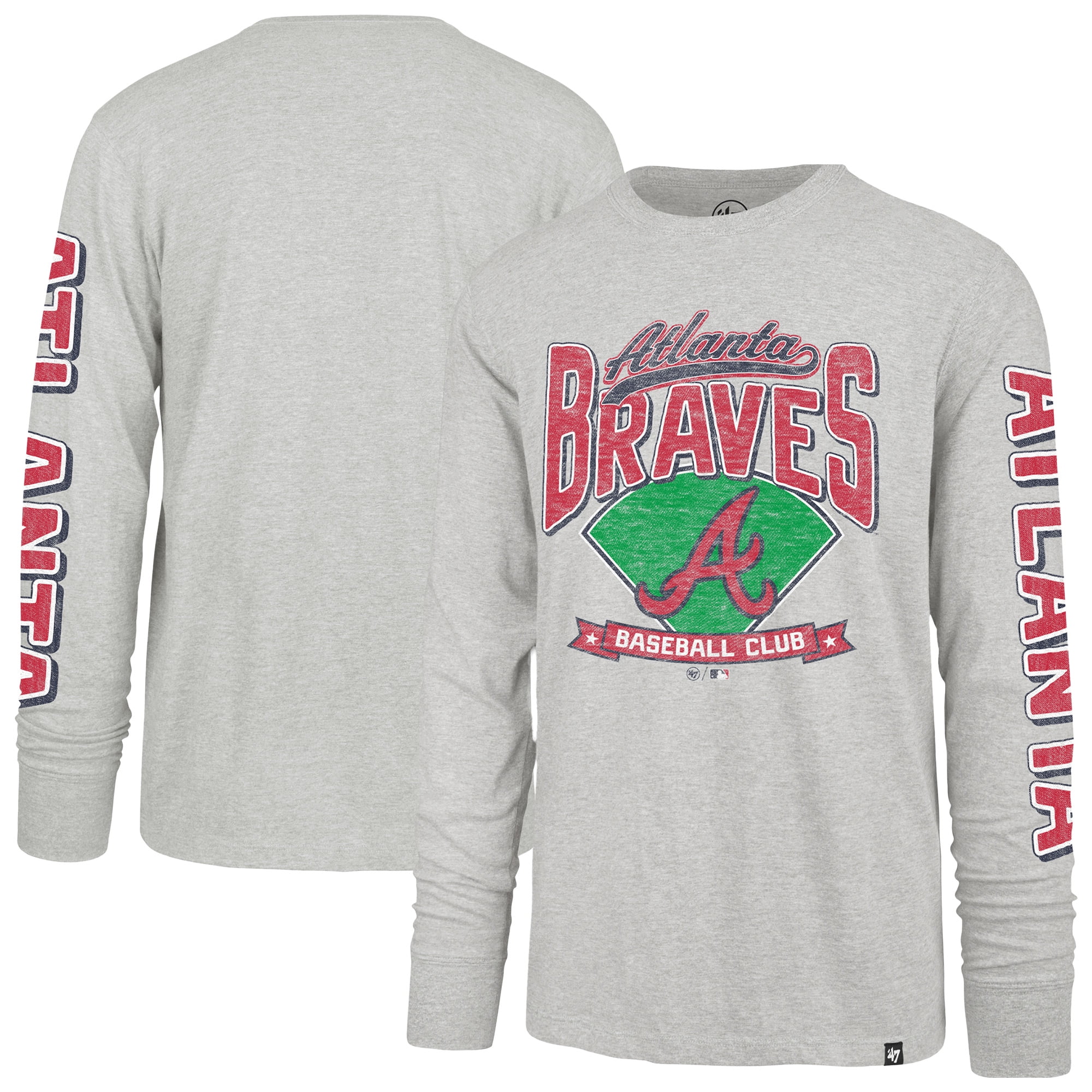 Men's '47 Gray Atlanta Braves Fair Ball Franklin Long Sleeve T-Shirt ...