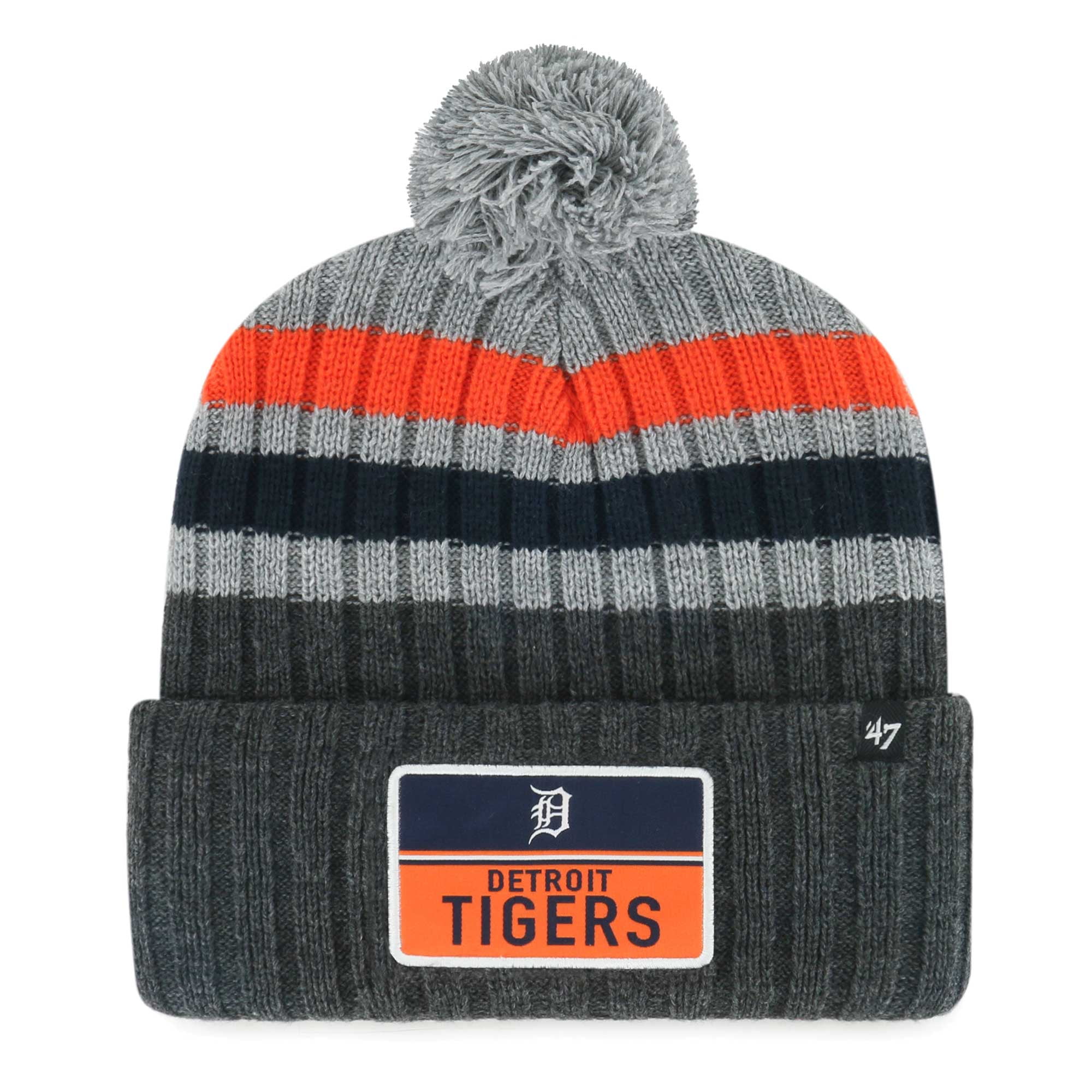 Men's '47 Gray Detroit Tigers Stack Cuffed Knit Hat with Pom - Walmart.com
