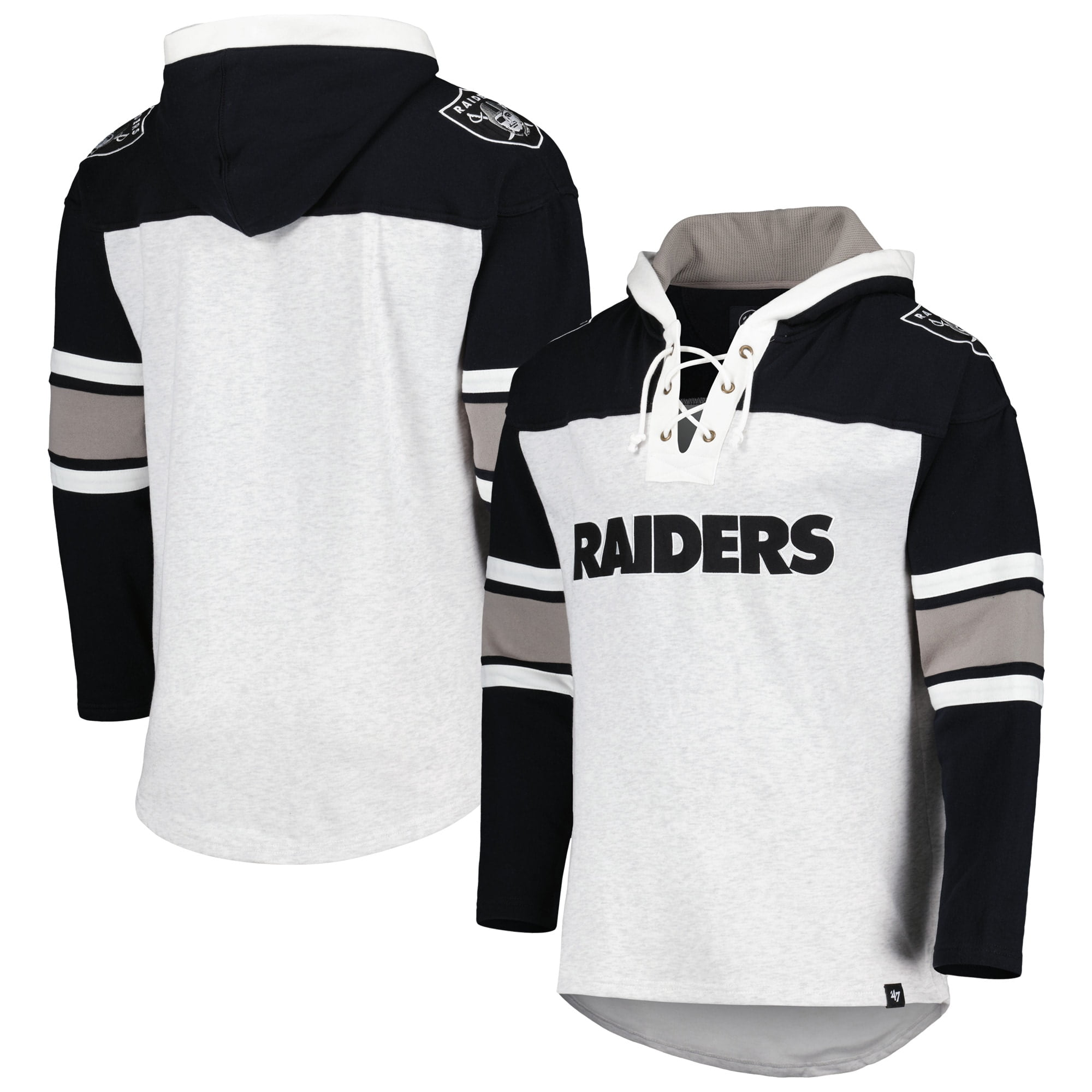 Men's '47 Las Vegas Raiders Heather Gray Gridiron Lace-Up Pullover ...