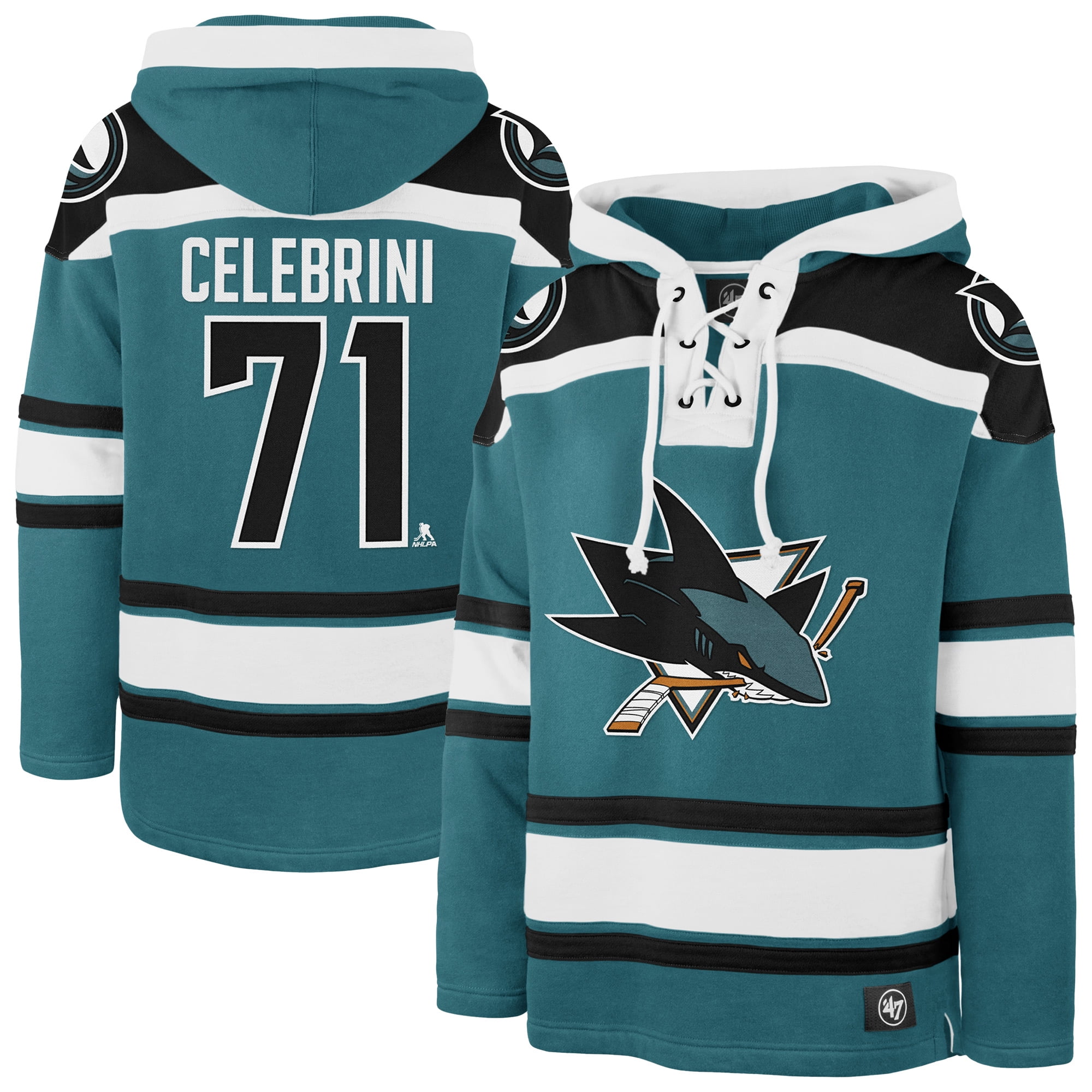 Men's '47 Macklin Celebrini Teal San Jose Sharks Player Name & Number ...