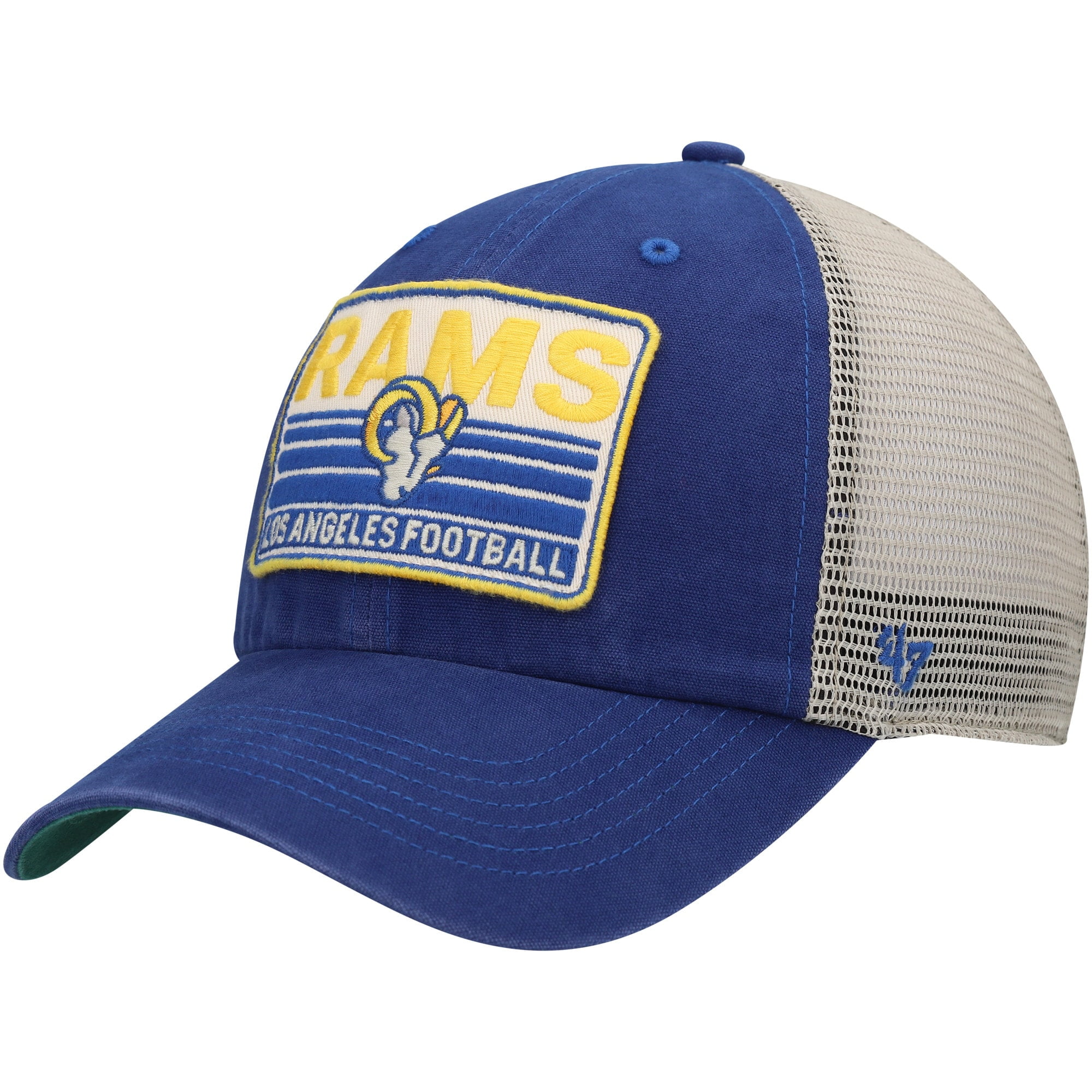 Men's '47 Royal/Natural Los Angeles Rams Four Stroke Clean Up Snapback ...