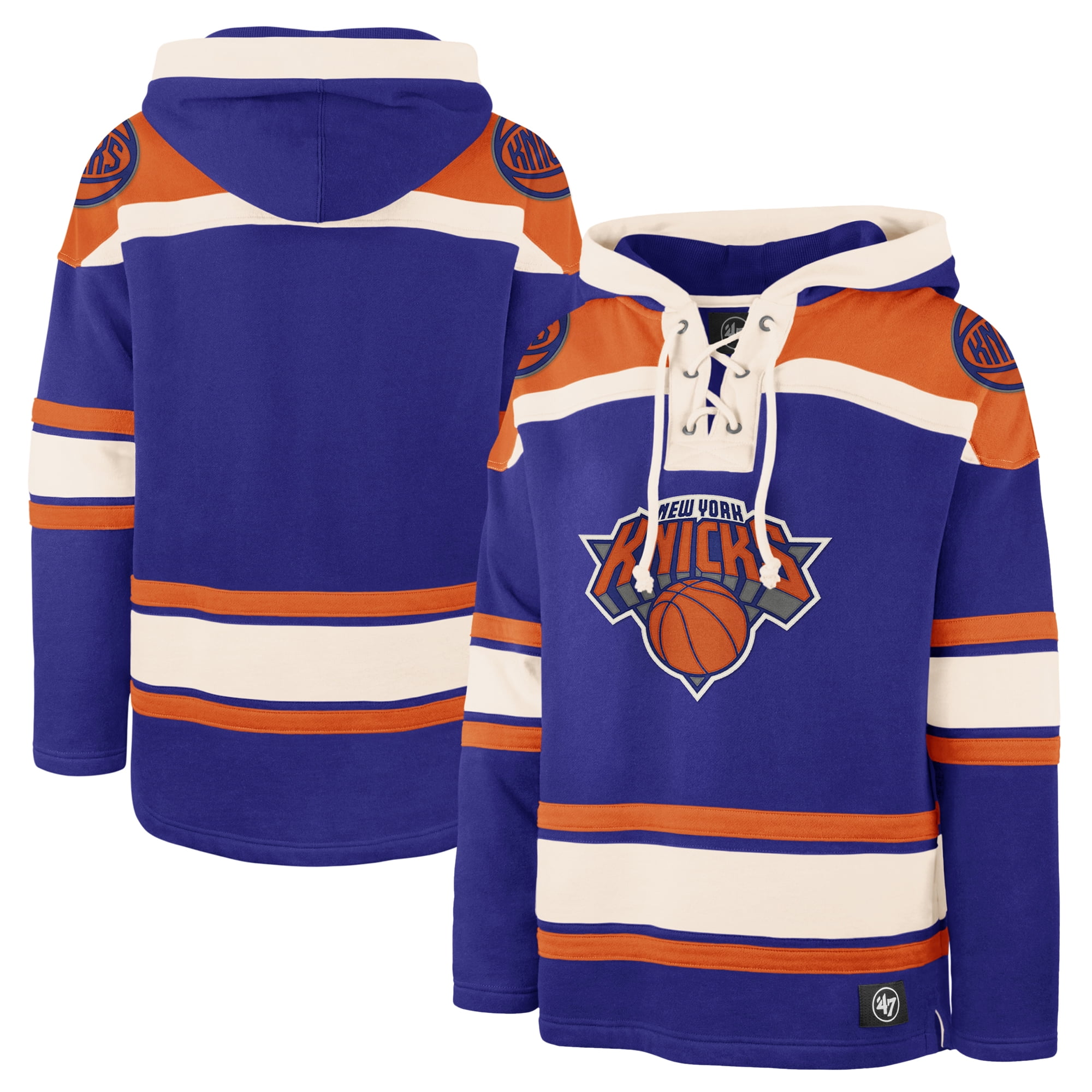 Men's '47 Royal New York Knicks Superior Lacer Pullover Hoodie ...
