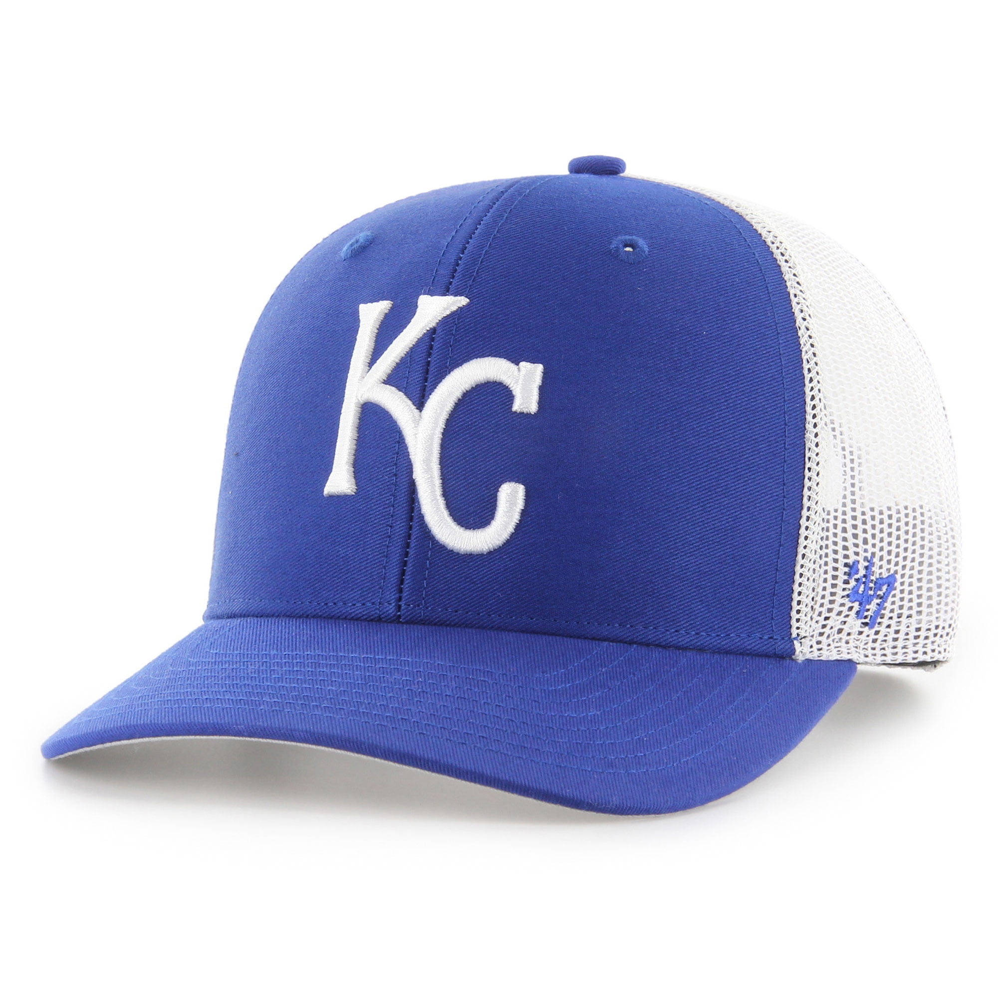 Men's '47 Royal/White Kansas City Royals Primary Logo Trucker Snapback ...