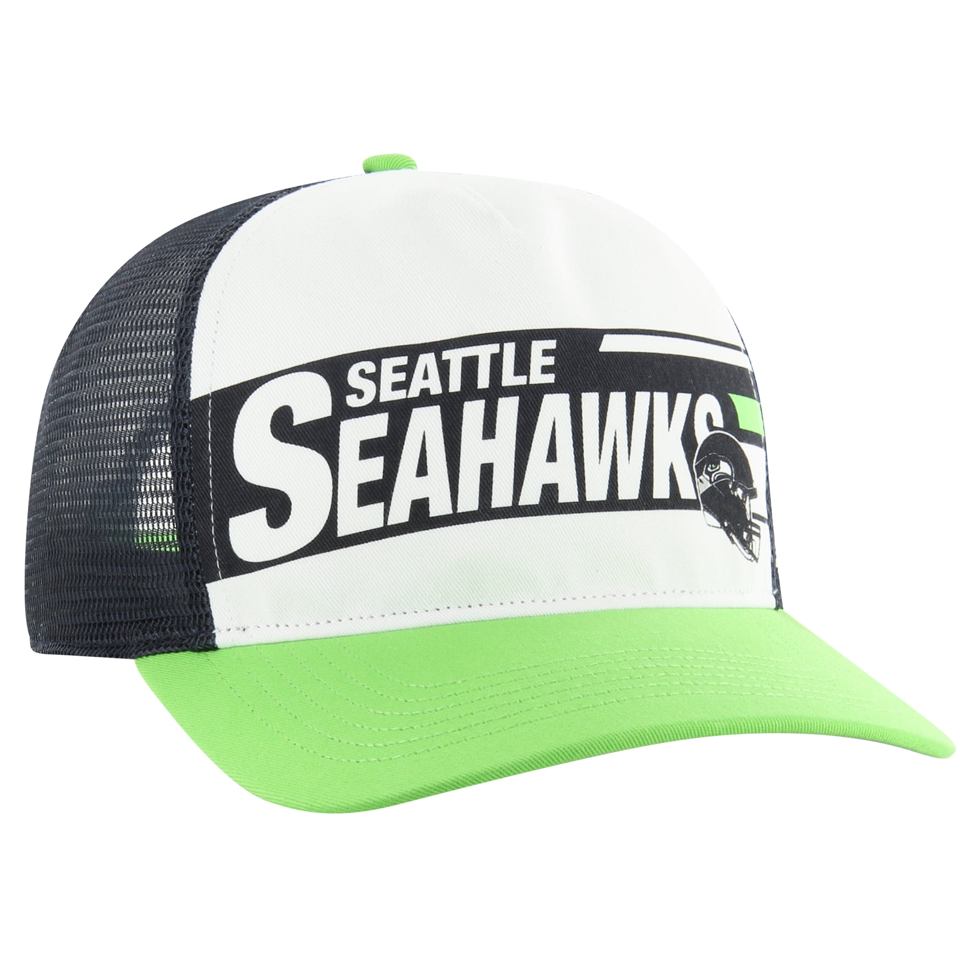 Men's '47 White/Neon Green Seattle Seahawks Stack Line Hitch Trucker ...
