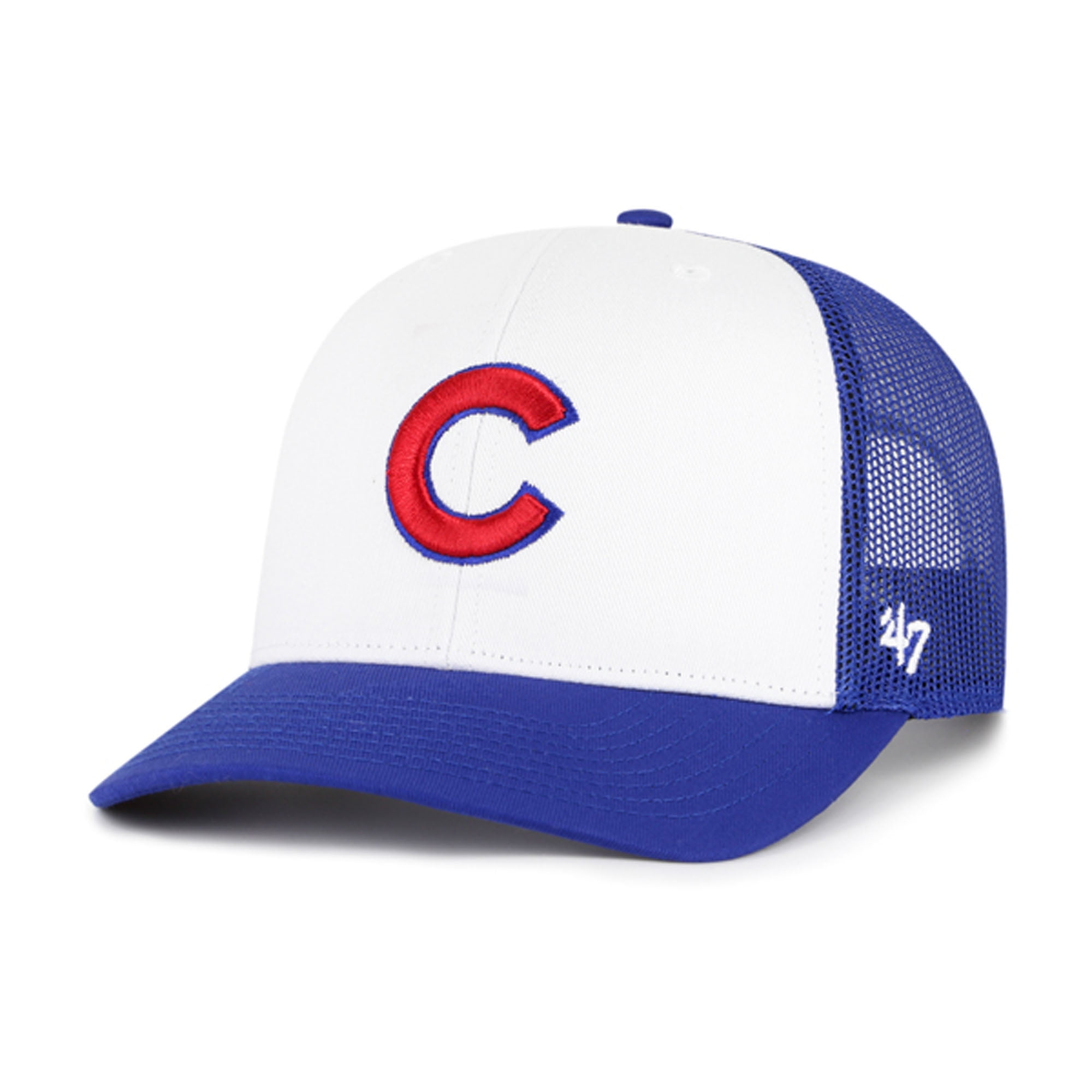 Men's '47 White/Royal Chicago Cubs Freshman Trucker Adjustable Hat ...