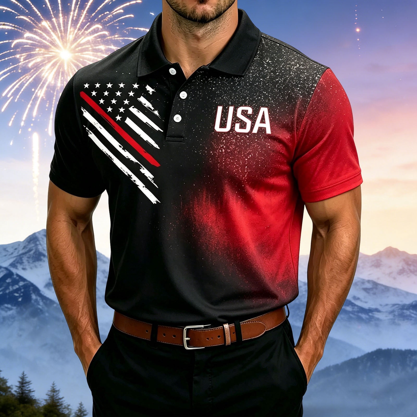 Men's 4th of July Polo Shirt American Flag Short Sleeve Golf Shirt ...