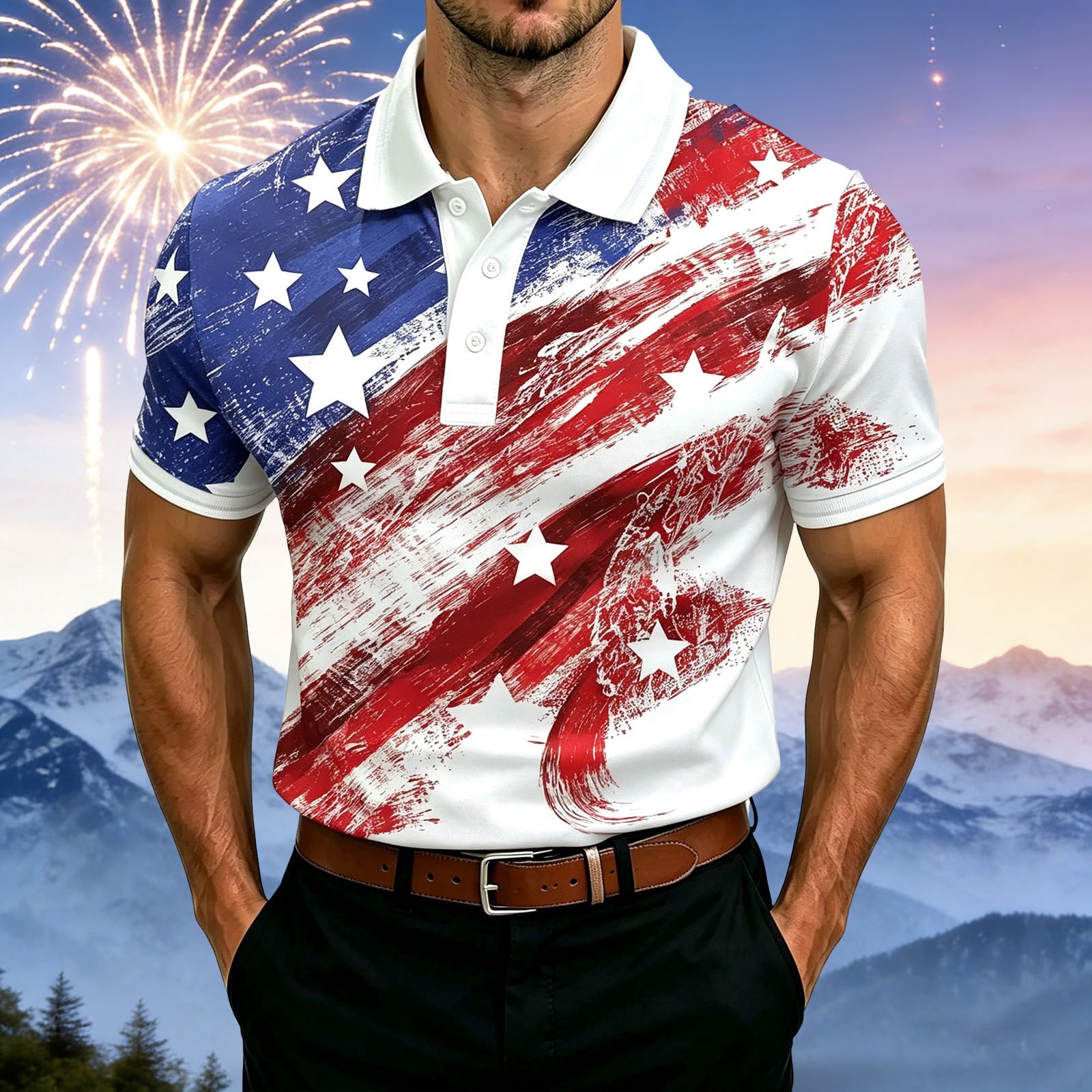 Men's 4th of July Polo Shirt American Flag Short Sleeve Golf Shirt ...