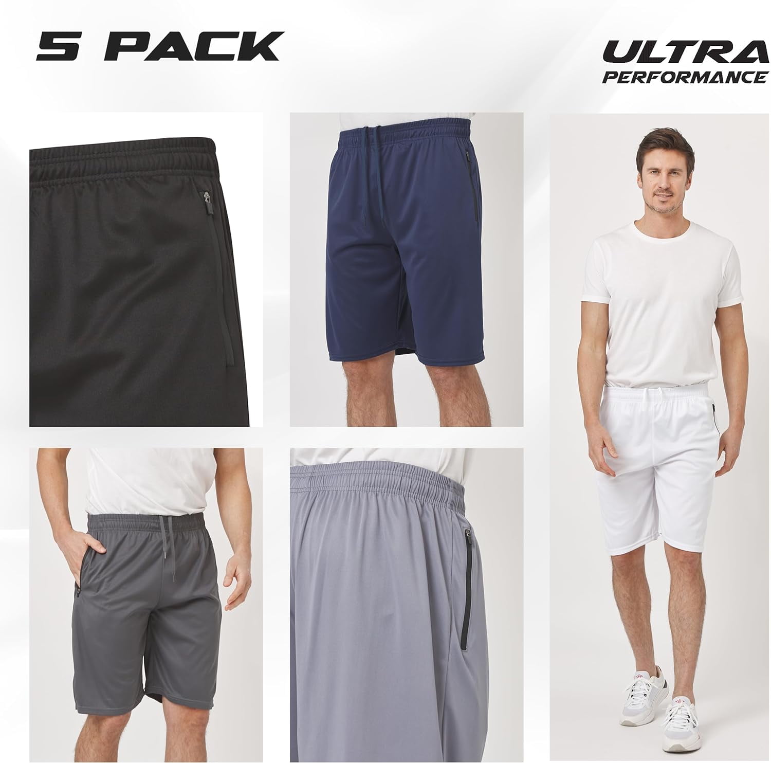 Men's 5 Pack Athletic Running Shorts with Zippered Pockets for Gym ...
