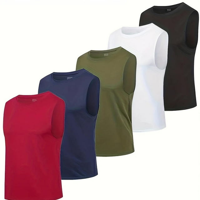 Men's 5 Pack Running Tank Tops Breathable Workout Muscle Sleeveless T ...