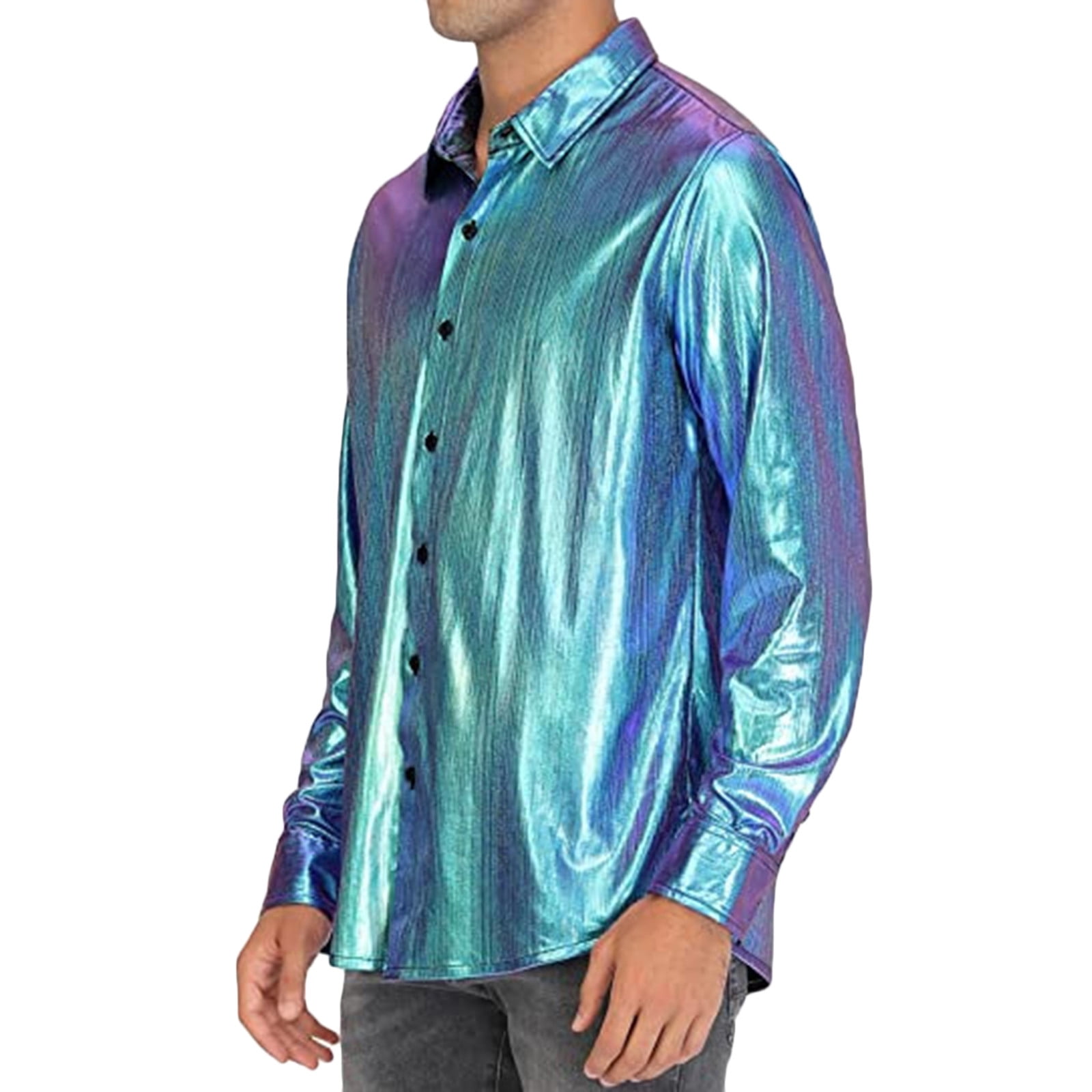 Men's 70s Disco Shirts Luxury Metallic Sequins Button Down Long Sleeve Club Party Shirt ...