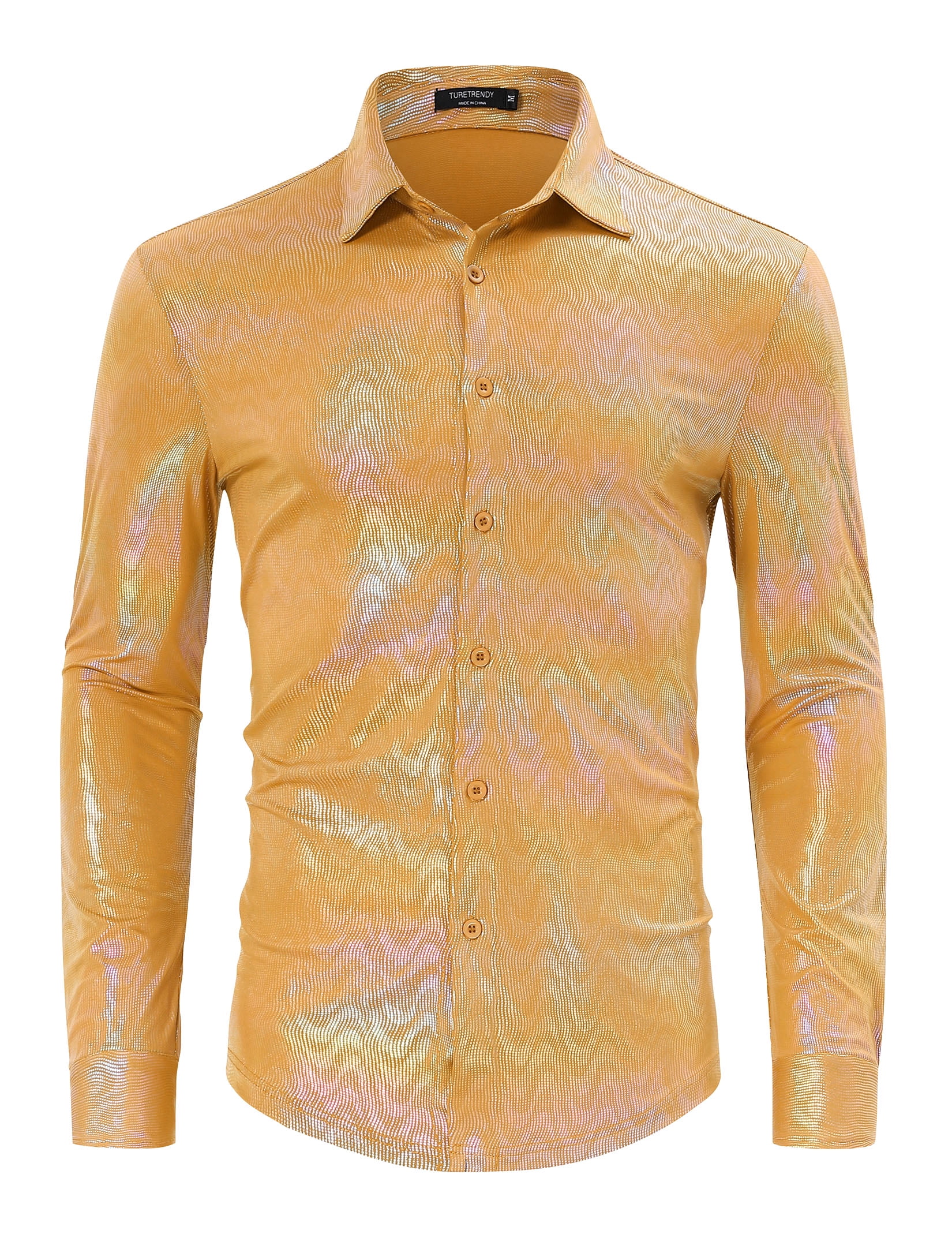 Men's 70s Disco Shirts Shiny Sequins Long Sleeve Button Down Shirts ...