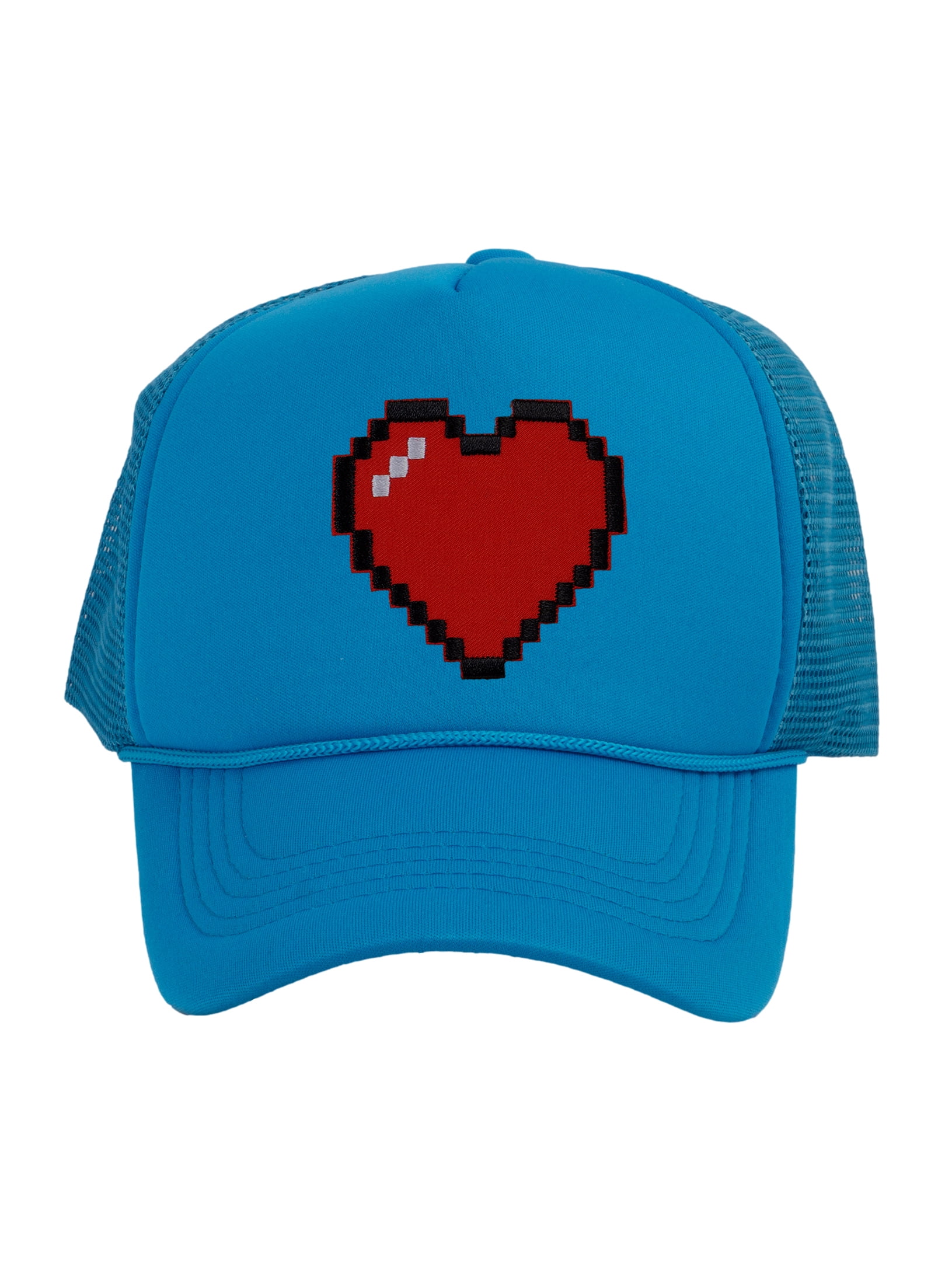 Men's 80's Retro Large 8 Bit Pixelated Heart Gamer Trucker Hat, Aqua ...