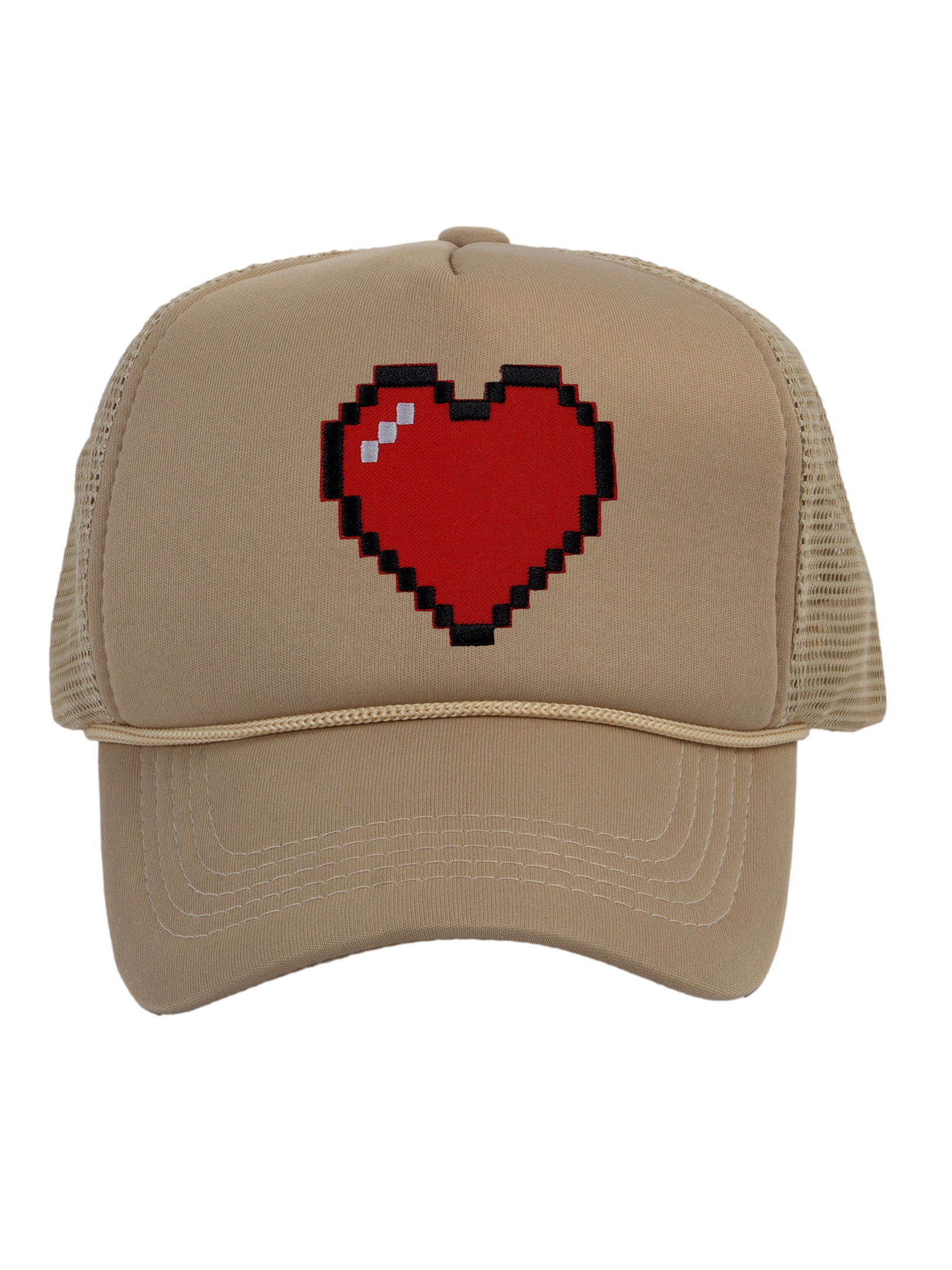 Men's 80's Retro Large 8 Bit Pixelated Heart Gamer Trucker Hat, Beige ...