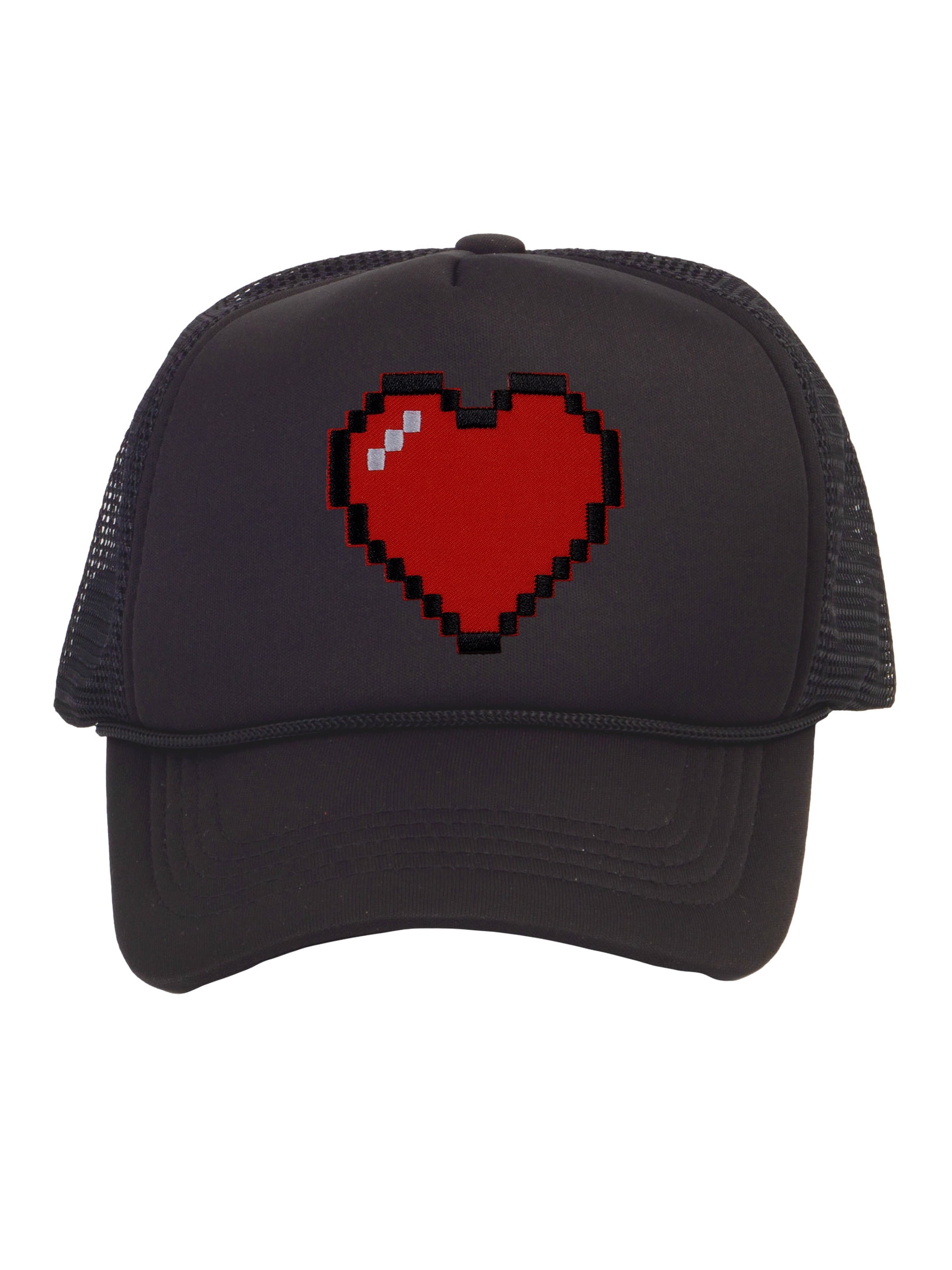 Men's 80's Retro Large 8 Bit Pixelated Heart Gamer Trucker Hat, Black ...