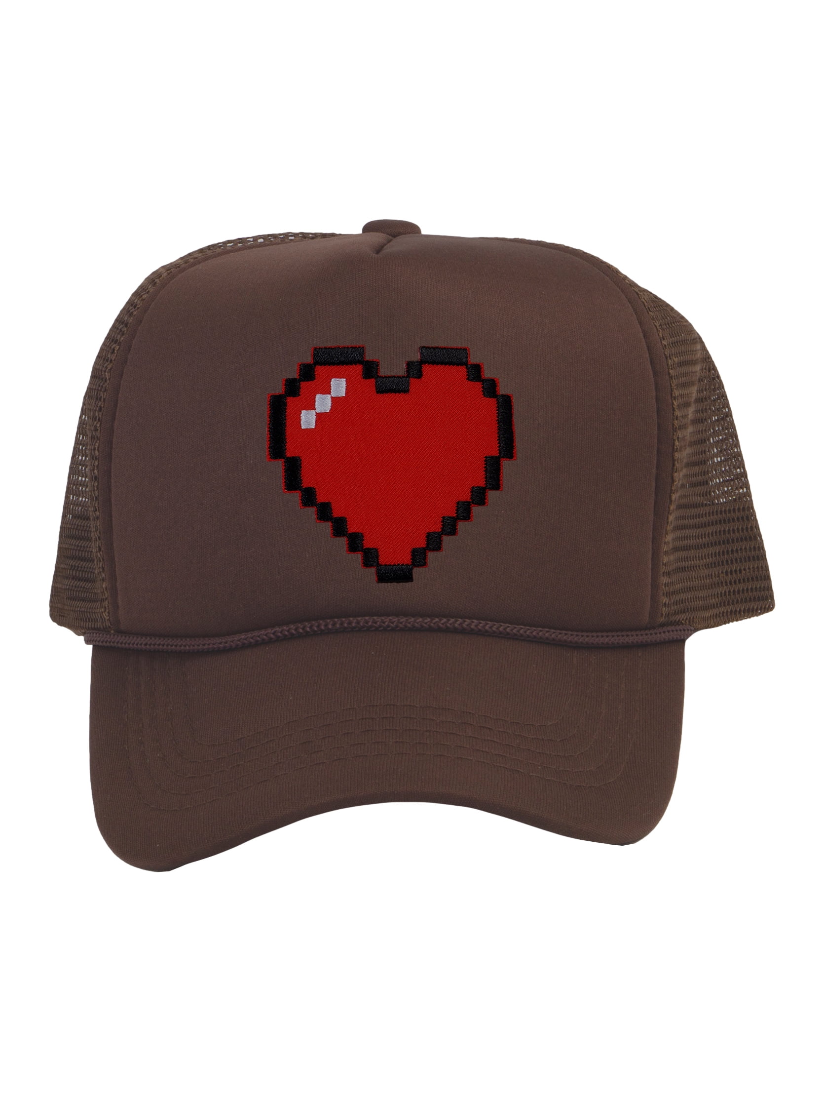 Men's 80's Retro Large 8 Bit Pixelated Heart Gamer Trucker Hat, Brown ...