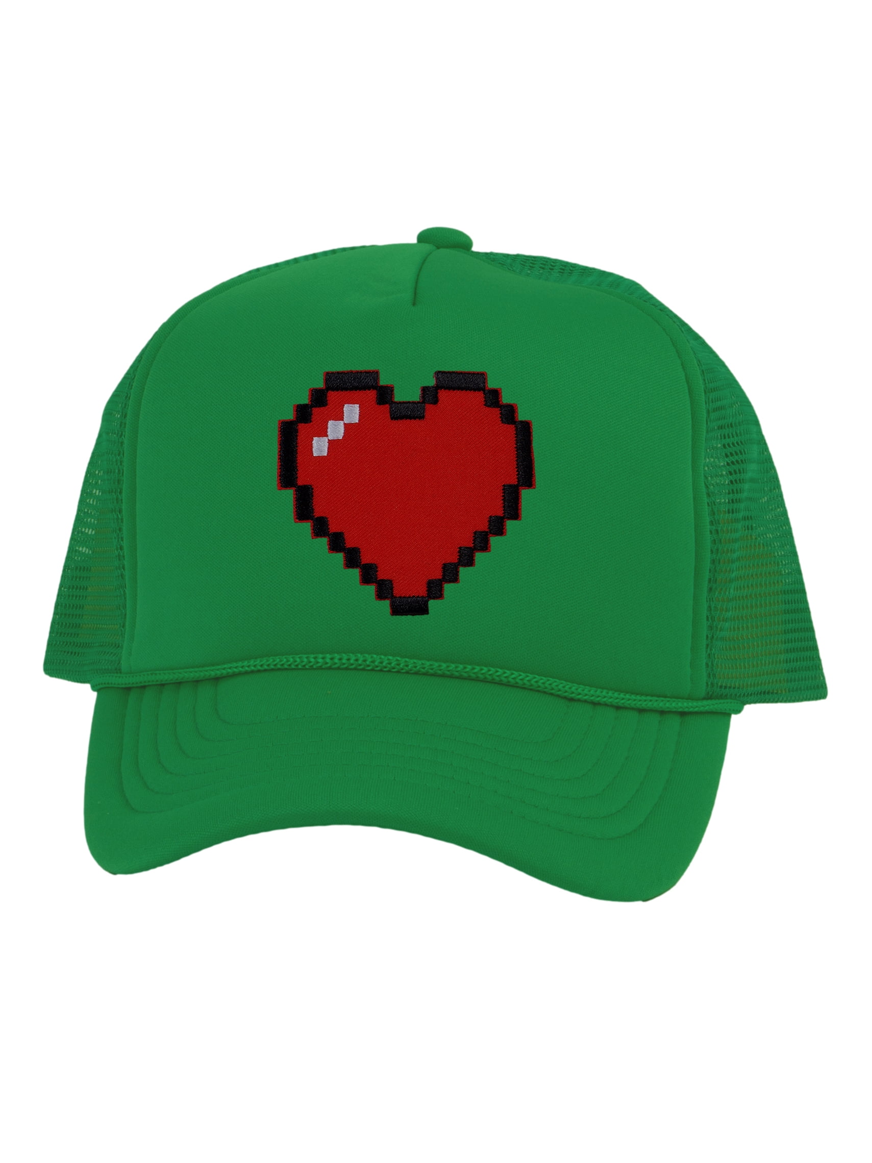 Men's 80's Retro Large 8 Bit Pixelated Heart Gamer Trucker Hat, Kelly ...
