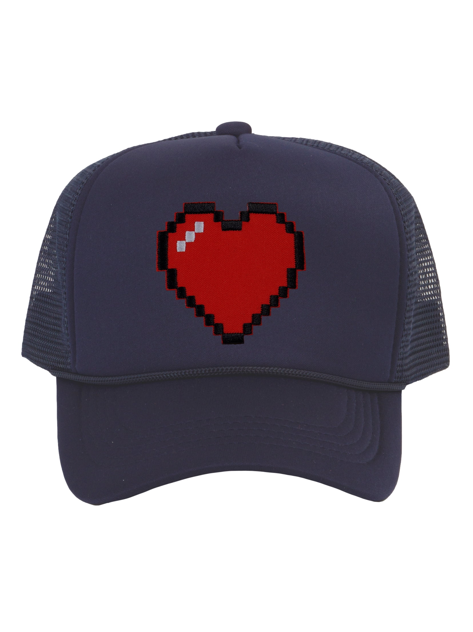 Men's 80's Retro Large 8 Bit Pixelated Heart Gamer Trucker Hat, Navy ...