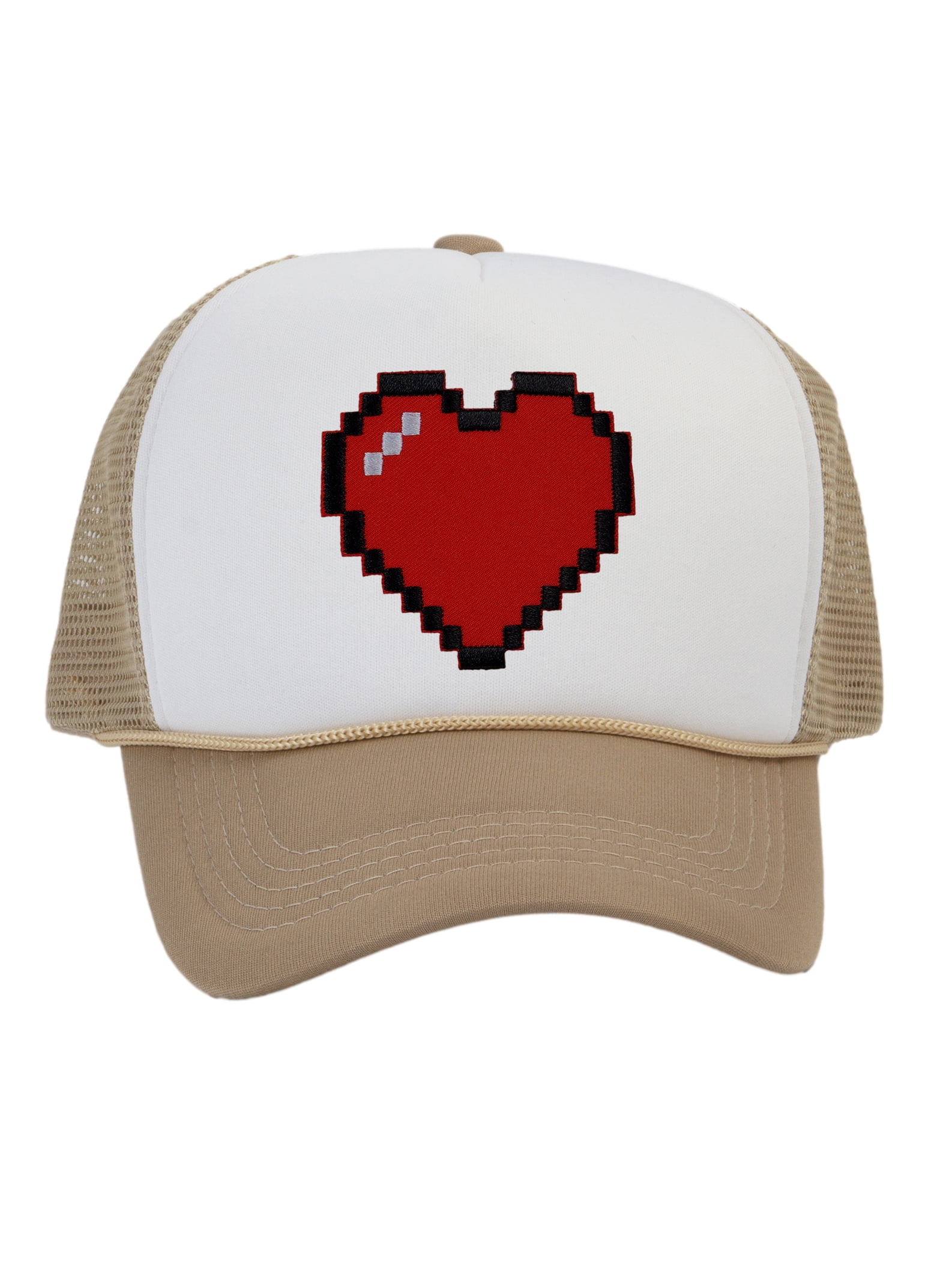 Men's 80's Retro Large 8 Bit Pixelated Heart Gamer Trucker Hat, White ...