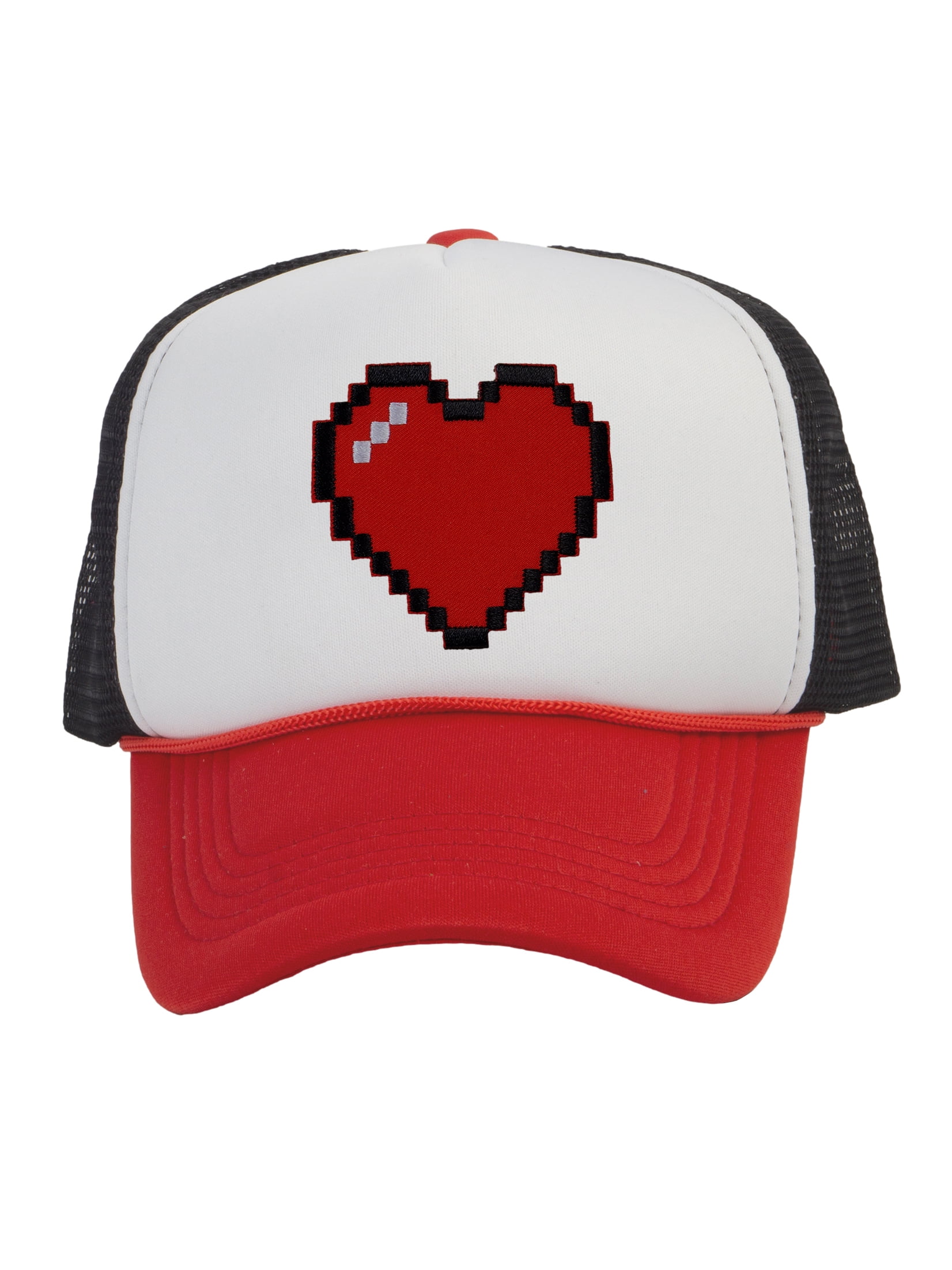 Men's 80's Retro Large 8 Bit Pixelated Heart Gamer Trucker Hat, White ...