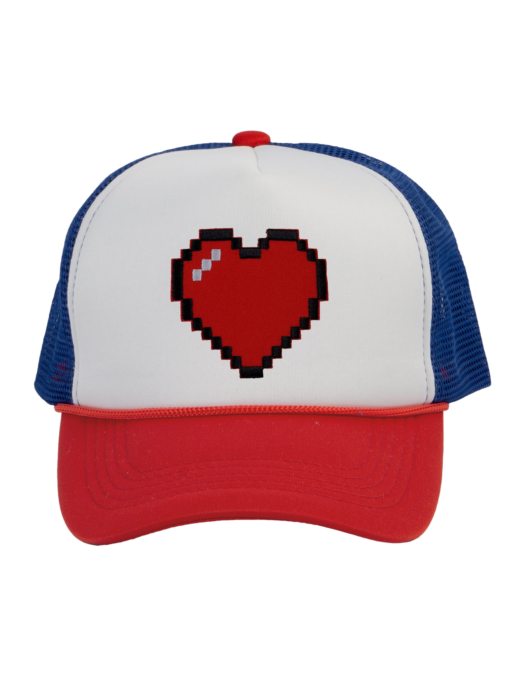 Men's 80's Retro Large 8 Bit Pixelated Heart Gamer Trucker Hat, White ...