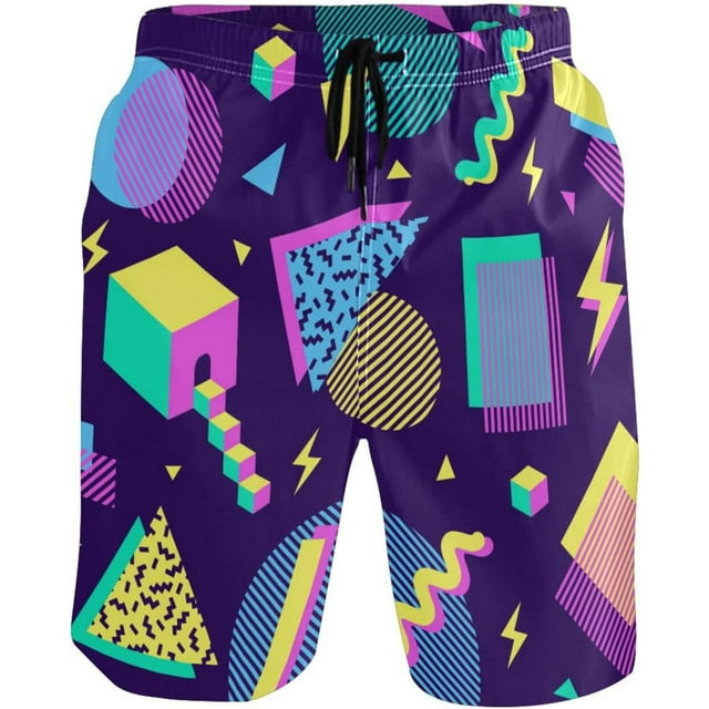 Men's 80s Swim Trunks Vintage Geometric Swim Trunks for Men Board ...