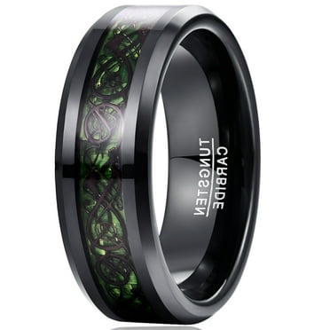 NUNCAD Men's 8mm Black Tungsten Carbide Wedding Ring Celtic Tungsten Ring Celtic Dragon Inlay ...