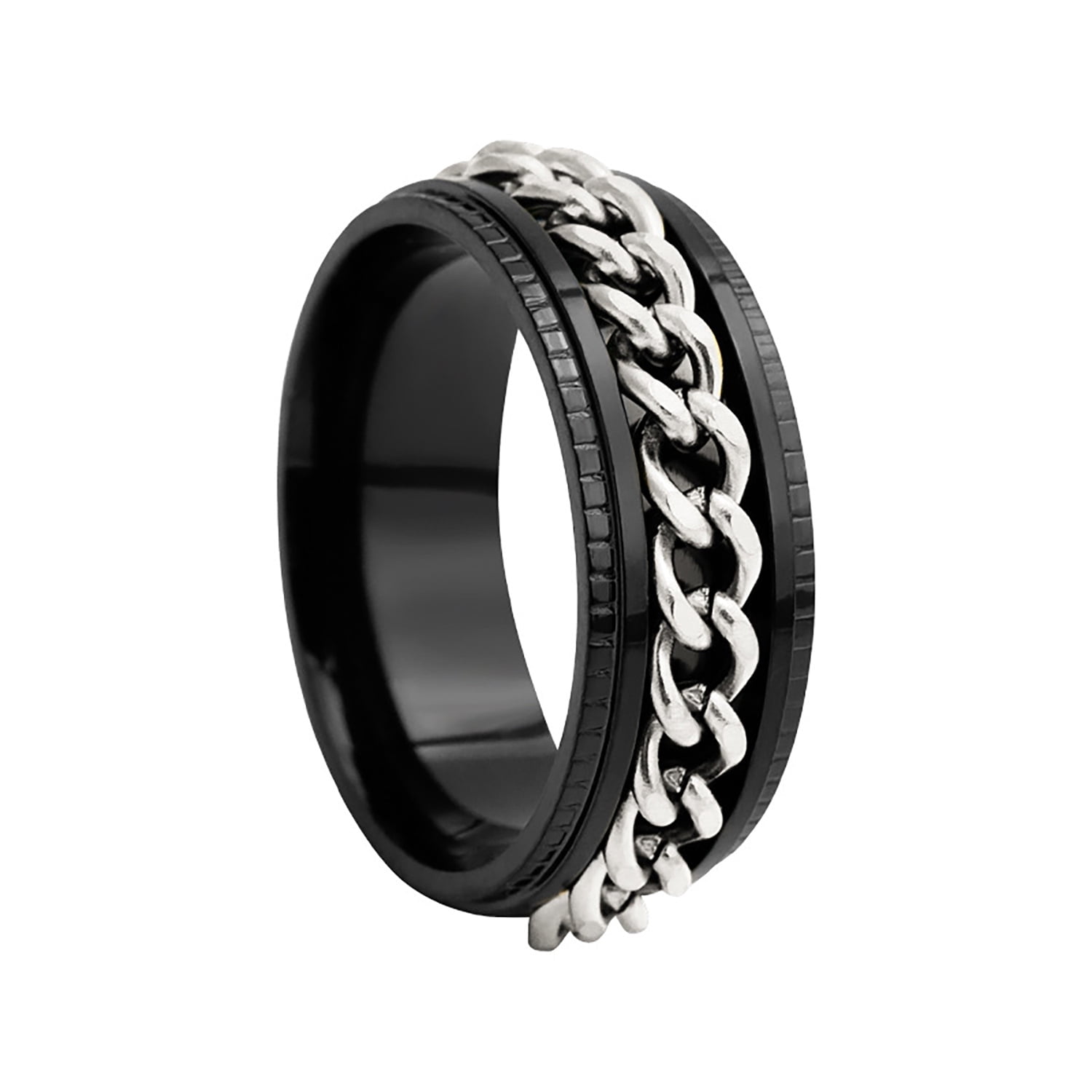 Men's 8mm Plated Black Stainless Steel Ring Coin Edge Satin Finish with ...