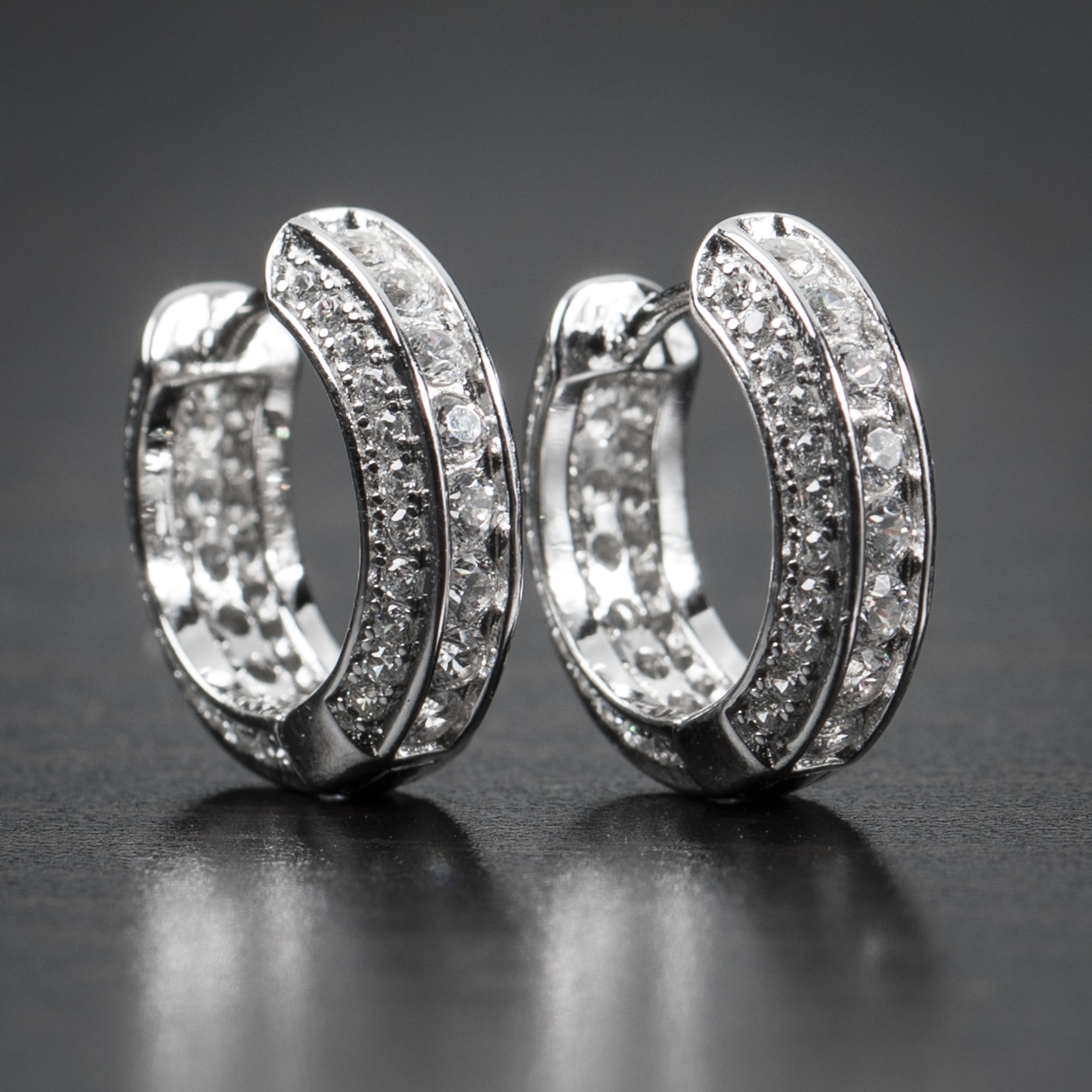 Men's 925 Sterling Silver Huggies with Cubic Zirconia, Iced Pointer ...