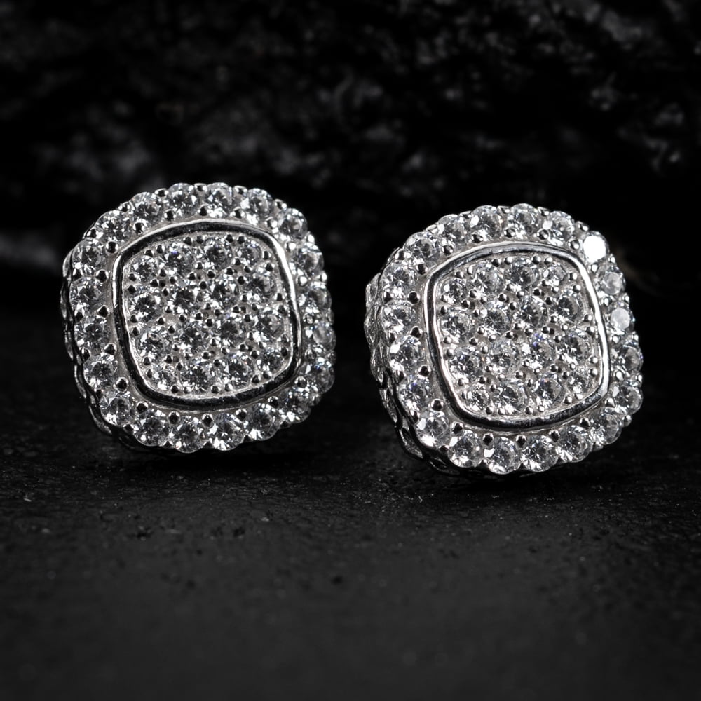 Men's Adults 925 Sterling Silver Iced Cz Flower Set Cluster Stud Screw ...