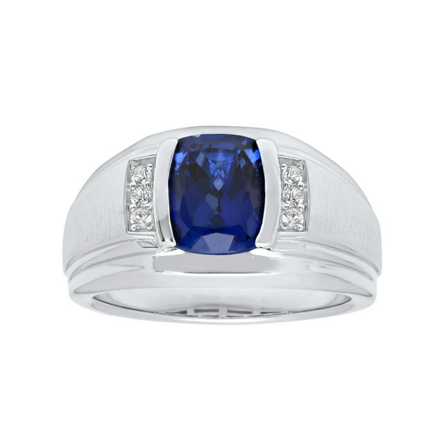 Men's .925 Sterling Silver With Created Blue Sapphire and Simulated ...