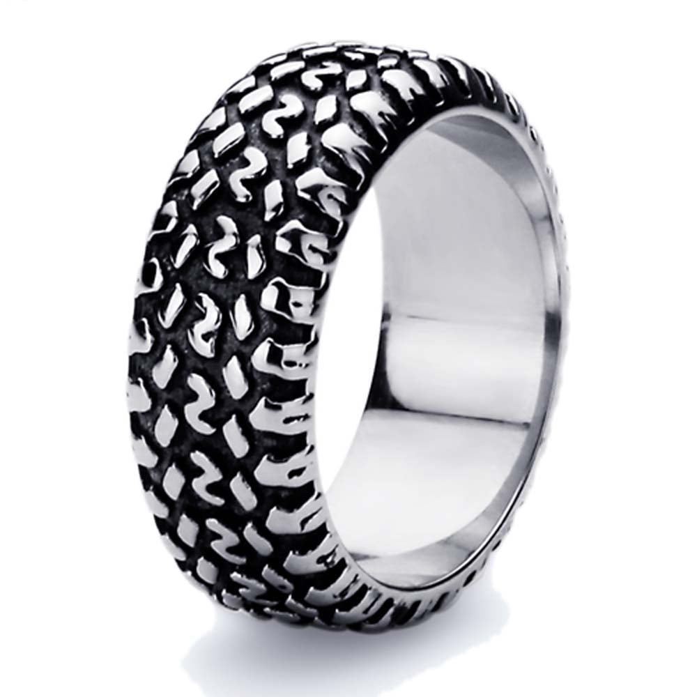 Men's 9MM Stainless Steel High Polish Oxidized Tire Ring (Size 8 to 15 ...
