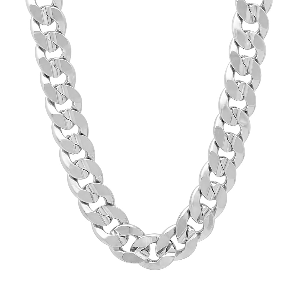 Men's 9mm Rhodium Plated Flat Cuban Link Curb Chain Necklace, 24 inches ...