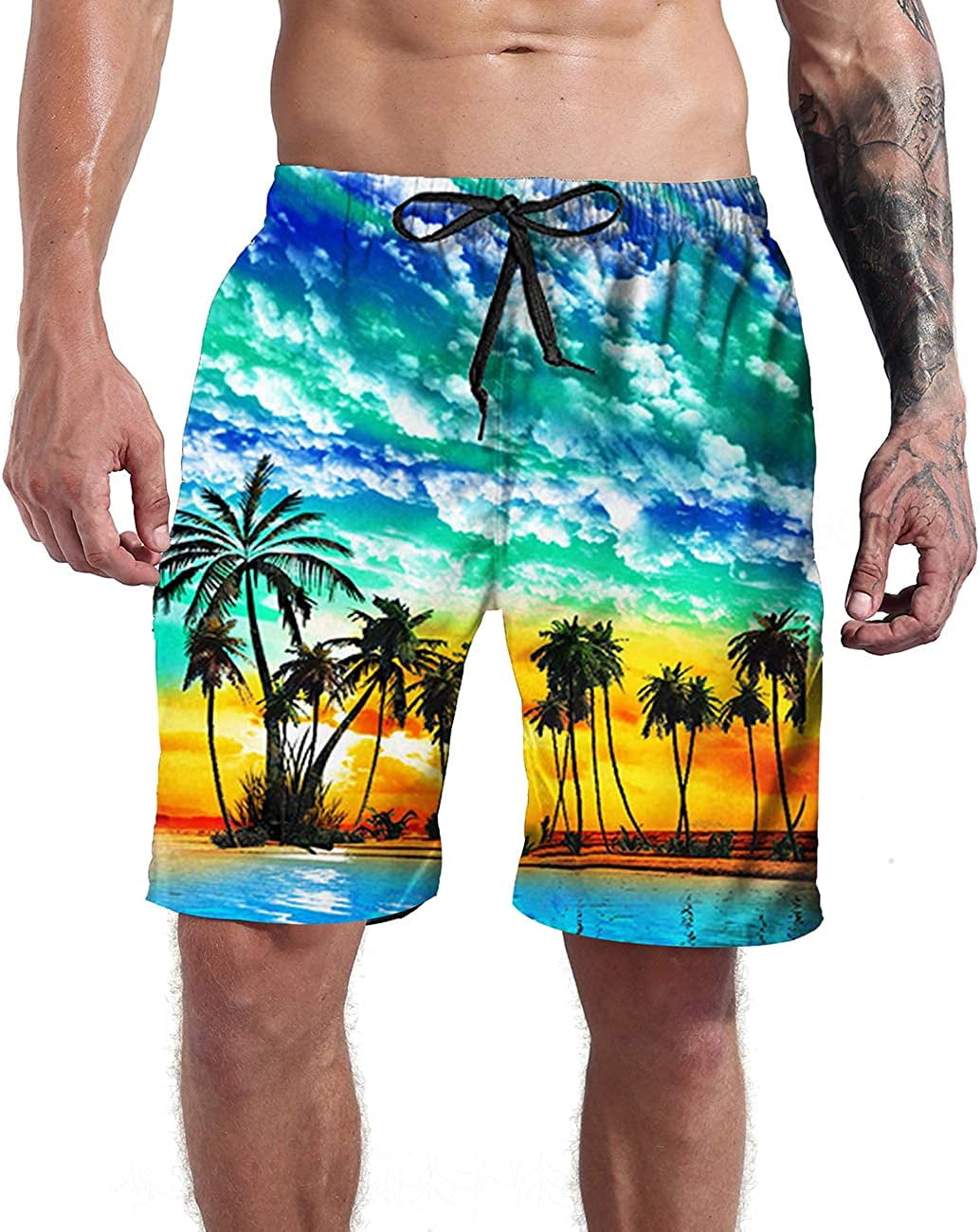 Men's A3 palm Tree Men's Novelty Swimtrunks Quick Dry 3D Printed Mesh ...