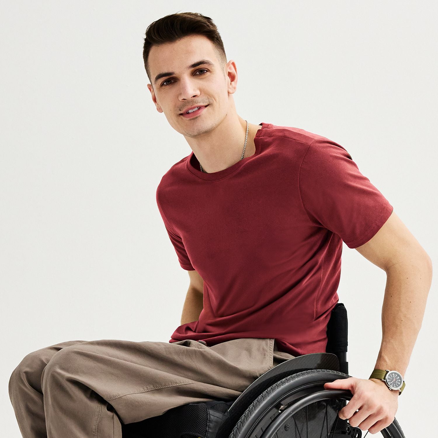 Men's Adaptive Sonoma Goods For Life® Easy Dressing Crew Tee Color: Burnt Cherry Size: M ...