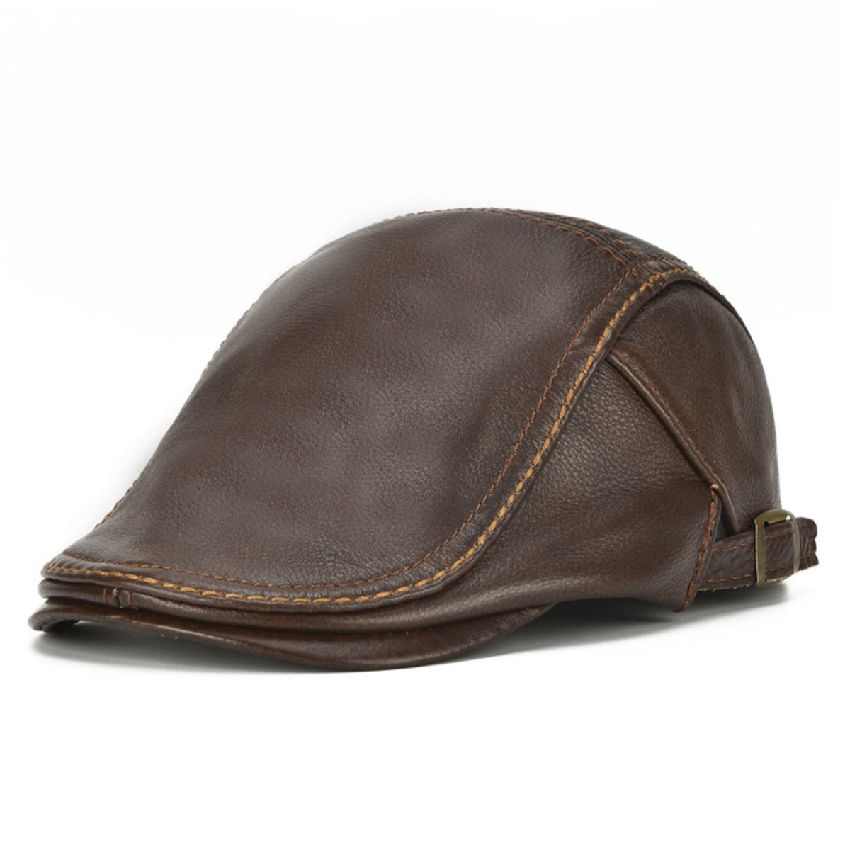 Men's Adjustable Genuine Leather Cowhide Cap Newsboy Hat Cabbie Beret ...