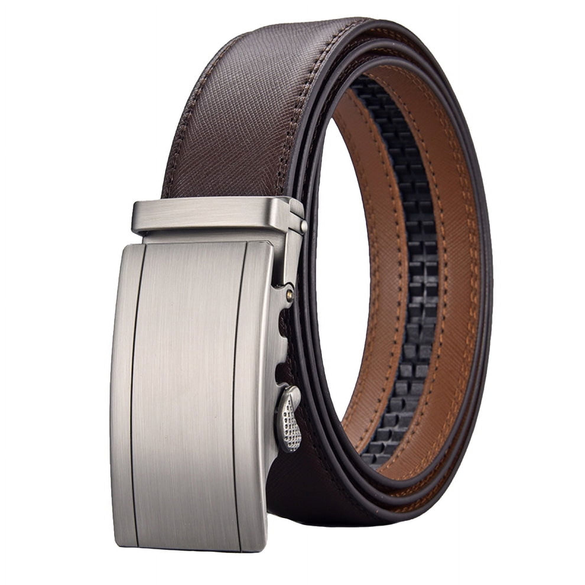 Men's Adjustable Leather Ratchet Belt with Sliding Buckle - Brown ...