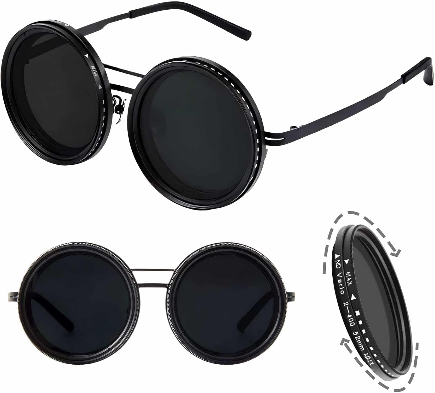 Men's Adjustable Tint Polarized Round Sunglasses – ND9 Stepless Lens ...