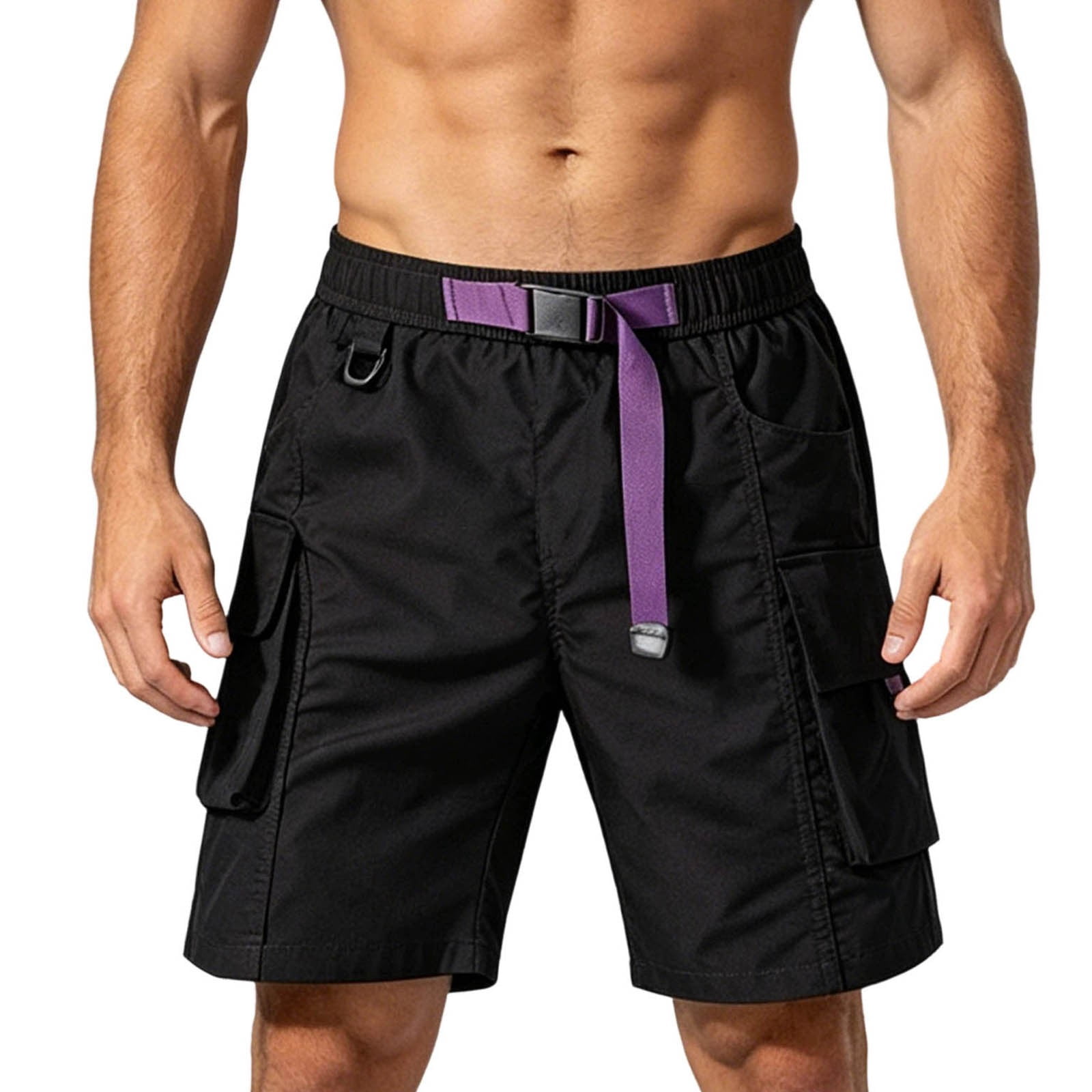 Men's Adjustable Waist Cargo Shorts Loose Solid Short Pants Quick Dry ...