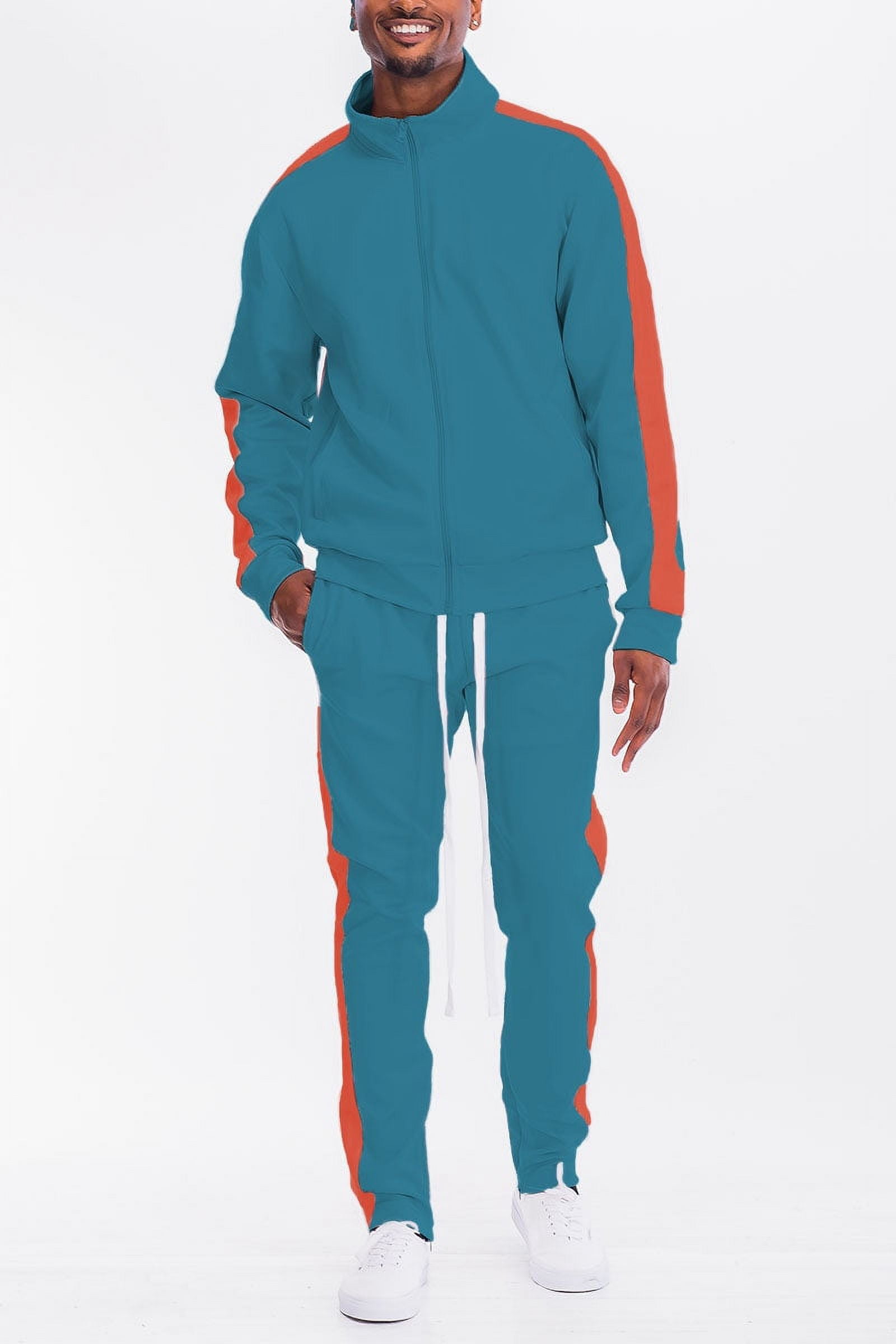 Men's Adult Matching 2 Pieces Track Suit Zippered Jacket and Track Pant ...