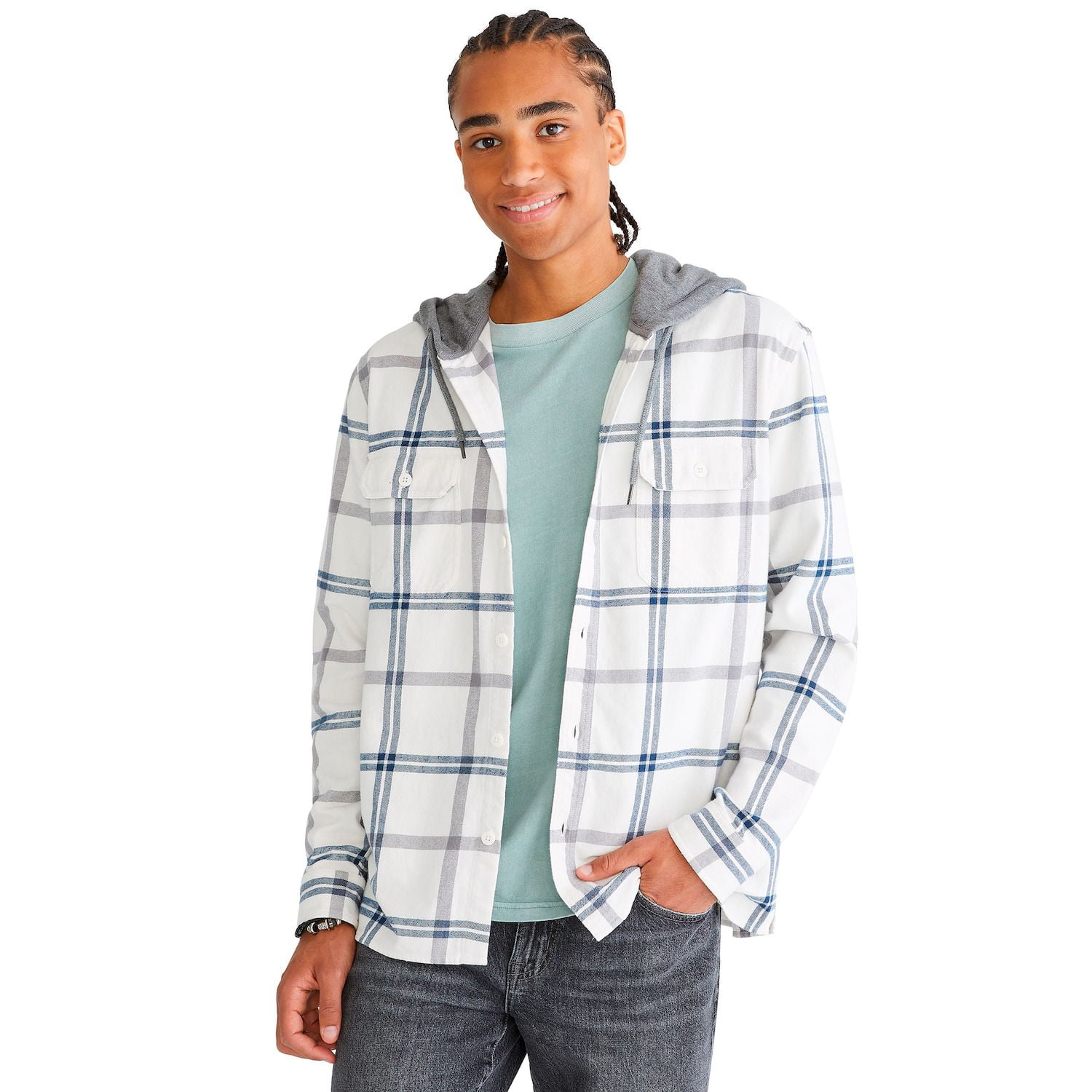 Men's Aeropostale Long Sleeve Plaid Hoodie Color: Cream Size: XXL ...