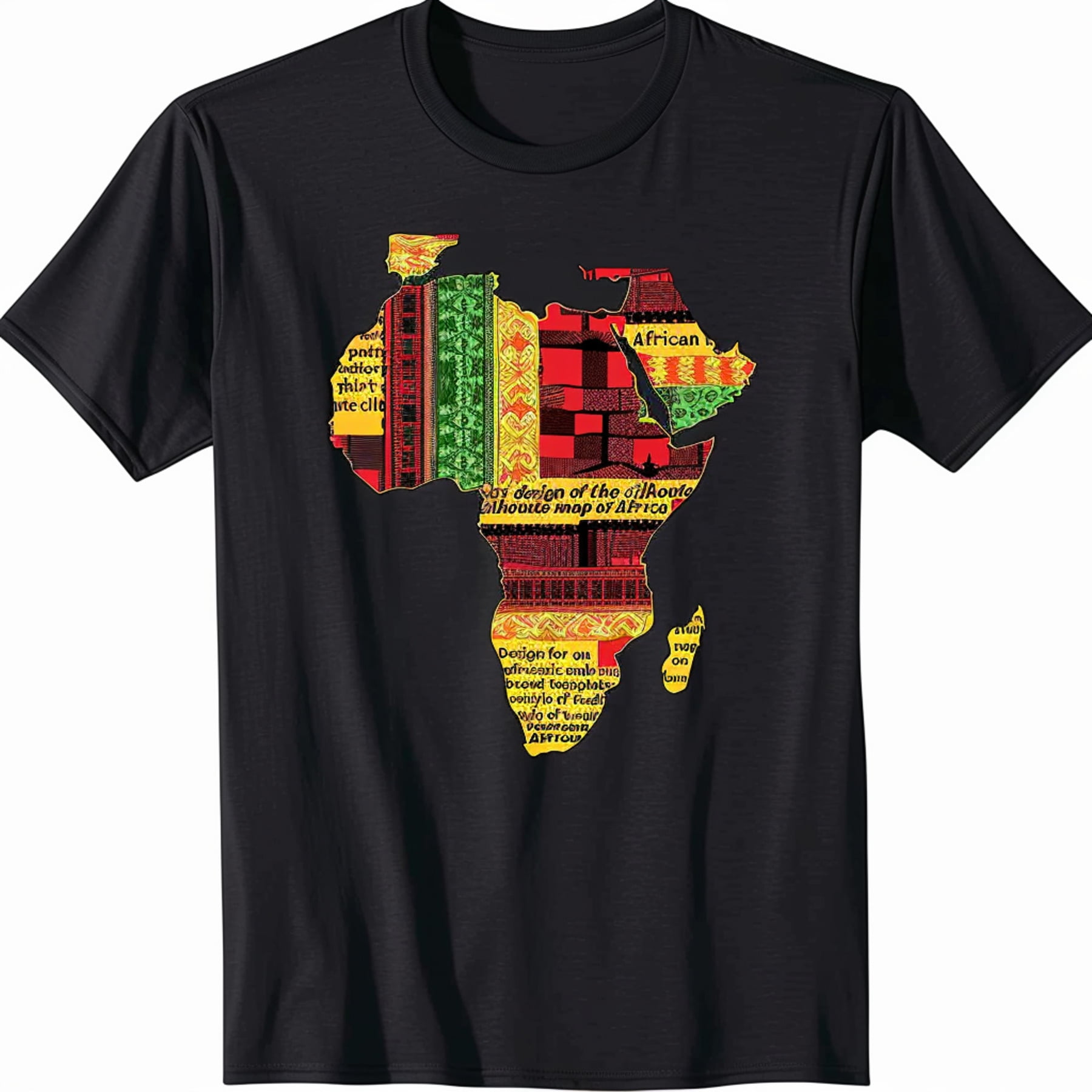 Men's African Kente Cloth Map of Africa Print Black Tee Afrocentric ...