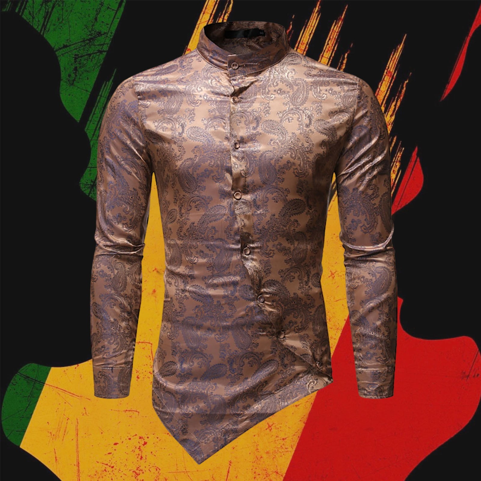 Men's African Month Ethnic Button Open Shirt with Dark Pattern Long ...