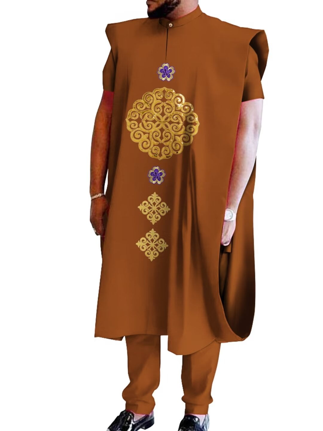 Men's African Suit Dashiki Long robe Shirts and Pants 3 Piece Set ...