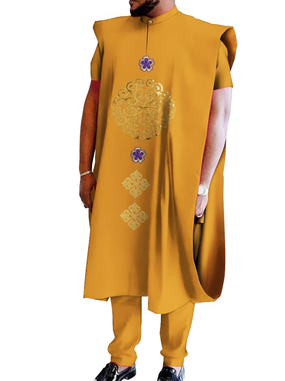 Men's African Suit Dashiki Long robe Shirts and Pants 3 Piece Set ...