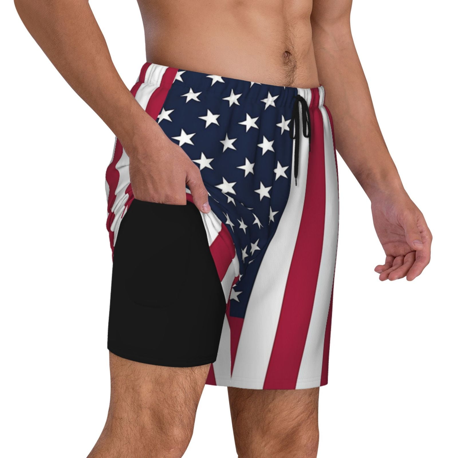 Men's America Flag Swim Trunks with Compression Liner Bathing Suit ...